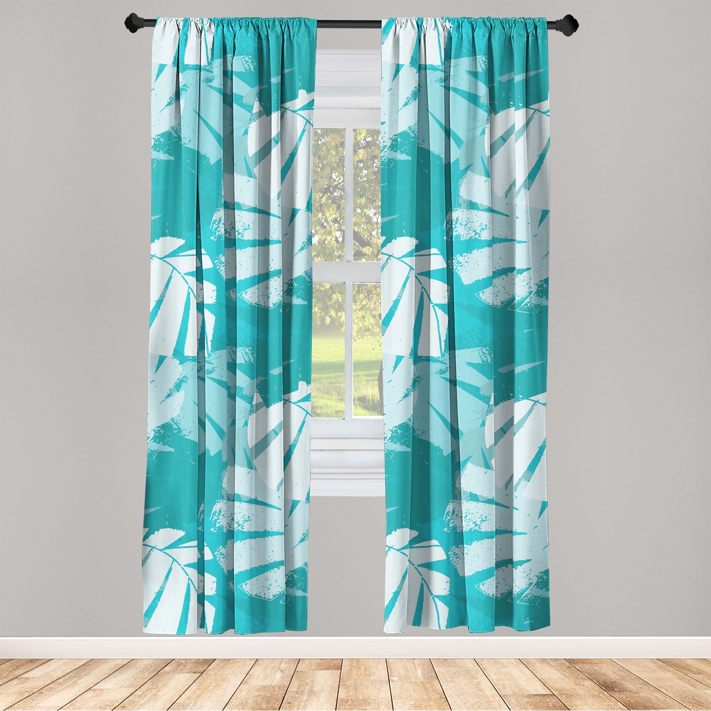 Leaf Print Window Curtains, Hawaiian Vibes with Exotic Overlapping ...