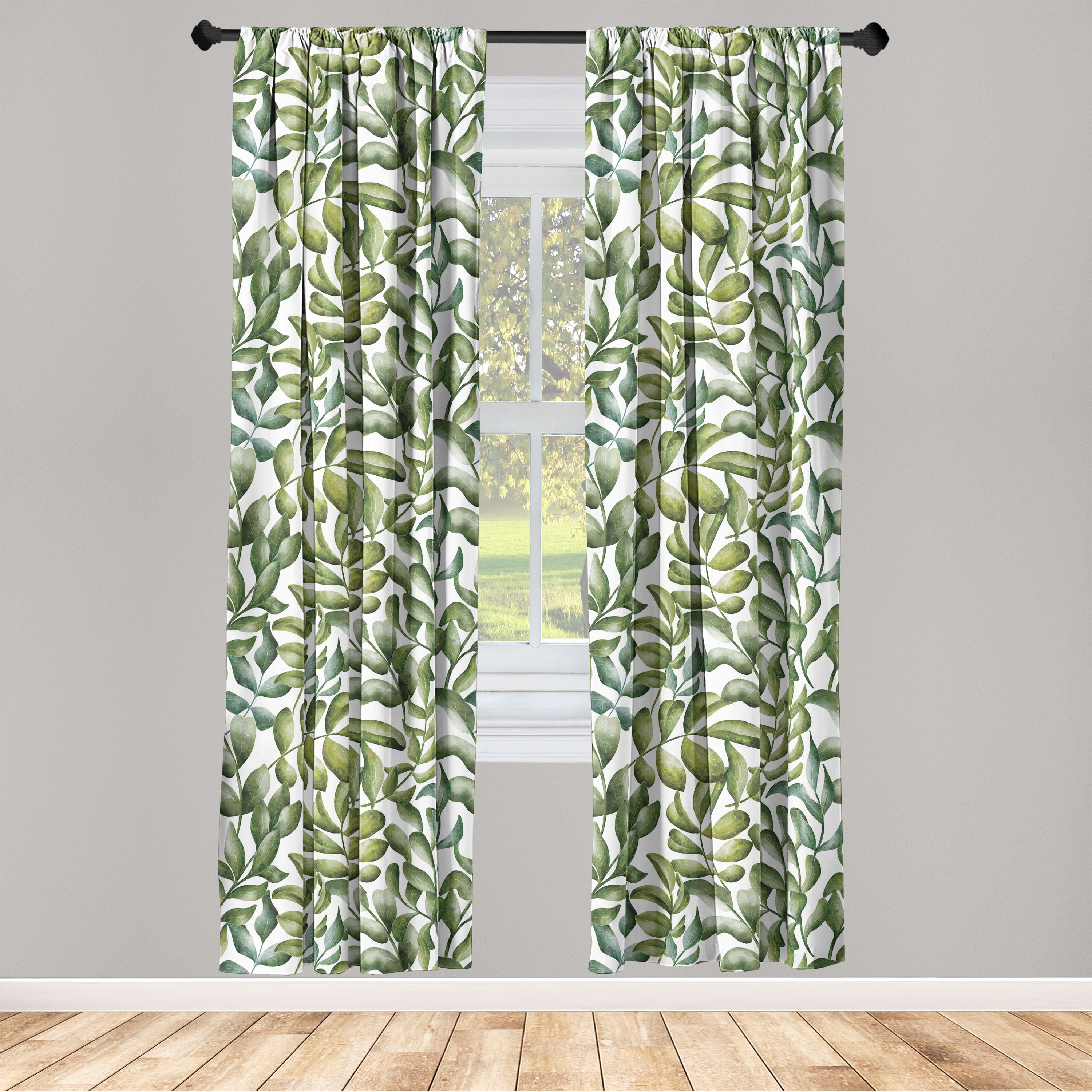 Leaf Print Window Curtains, Nature Themed Pattern of Continuous ...