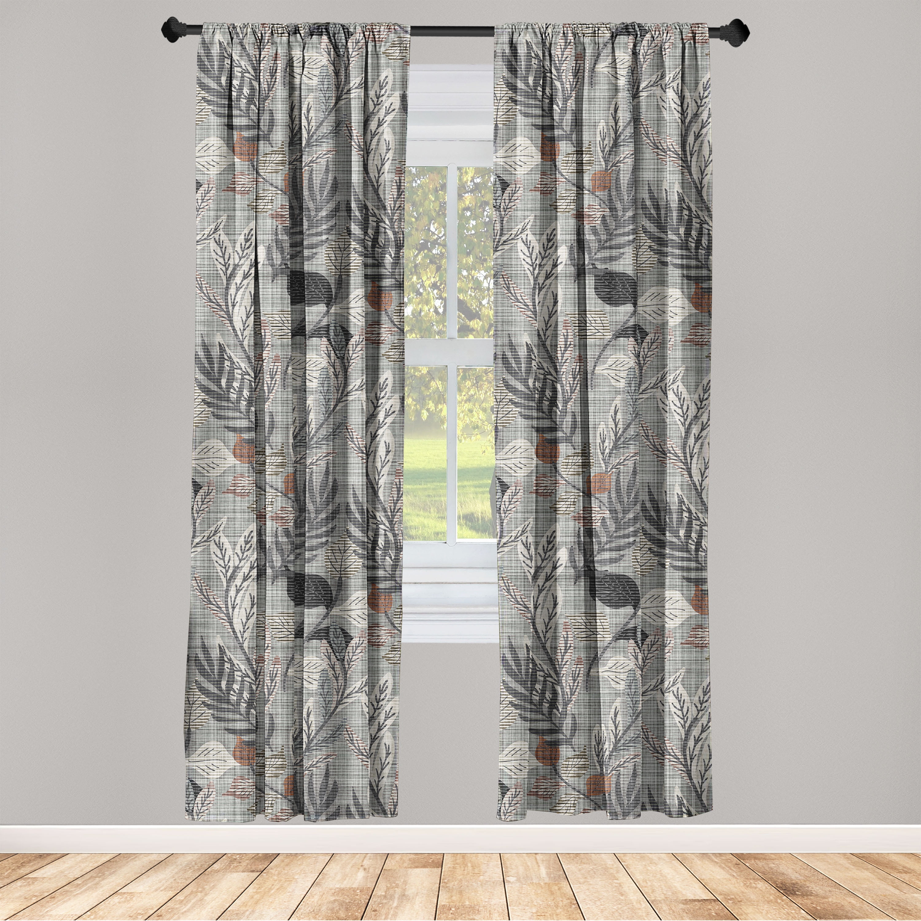 Leaf Print Window Curtains, Neutral Toned Woodland Branches Leaves ...