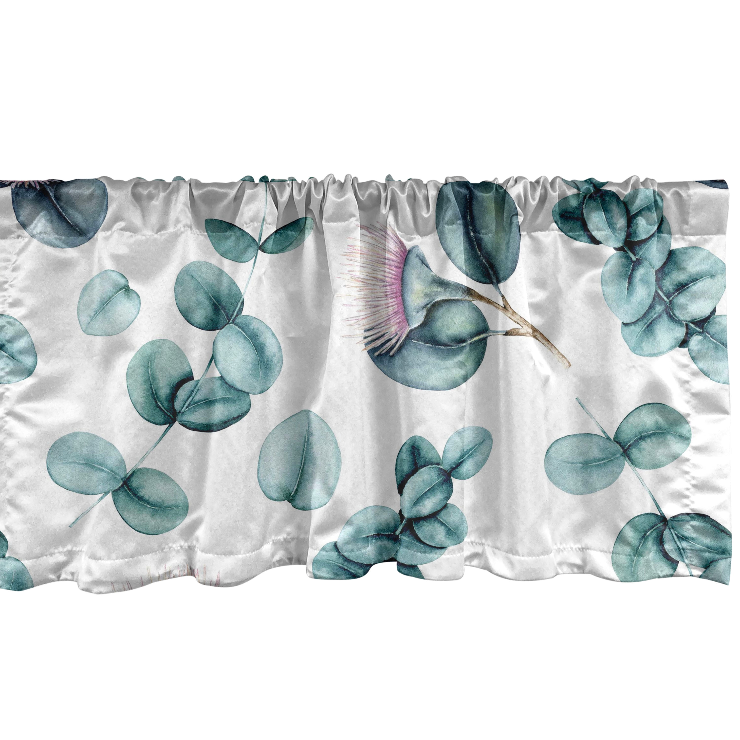 Leaf Print Window Valance, Blossoming Eucalyptus Branches Watercolor ...