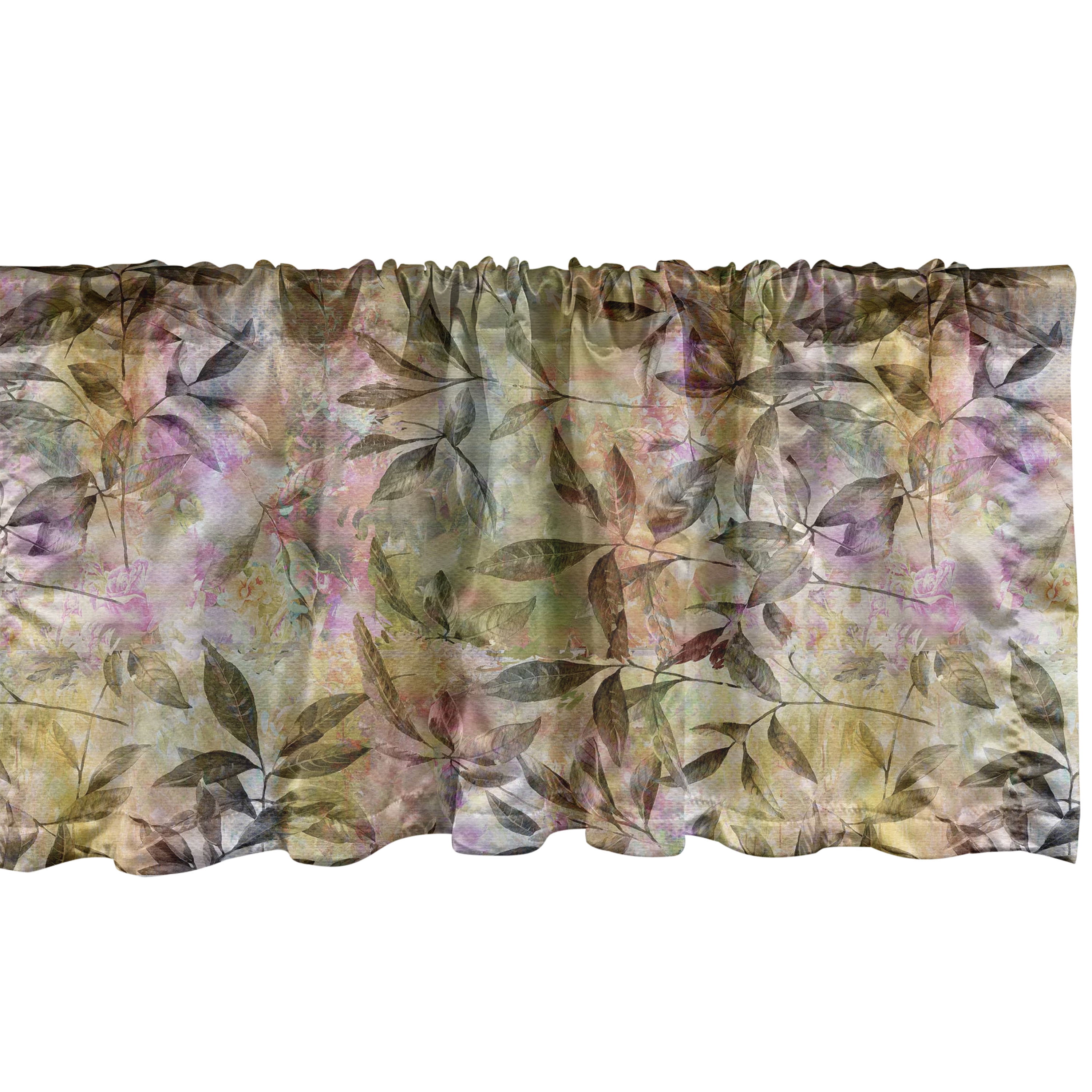 Leaf Print Window Valance, Colorful Retro Style Leaves Blooming Forest ...