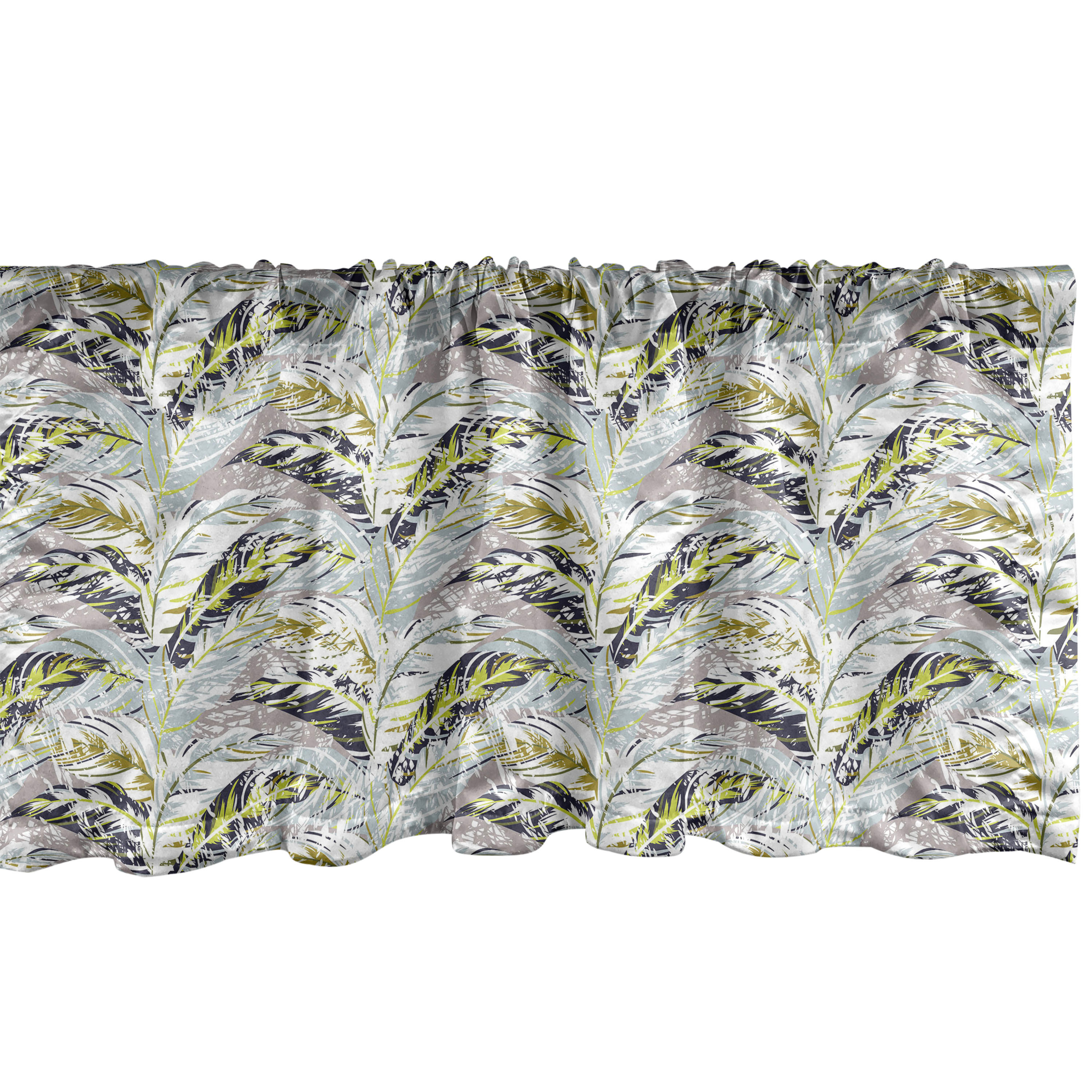 Leaf Print Window Valance, Feather Like Leaves Foliage Tropical Jumble ...