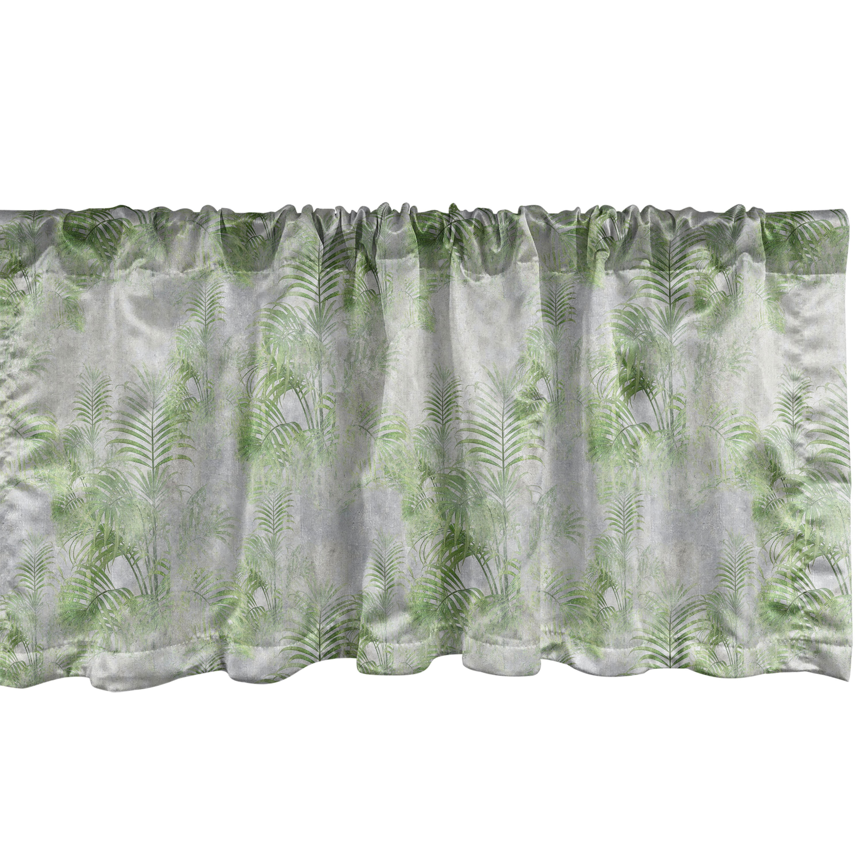 Leaf Print Window Valance, Grunge Art Jungle Bloom of Palm Leaves ...
