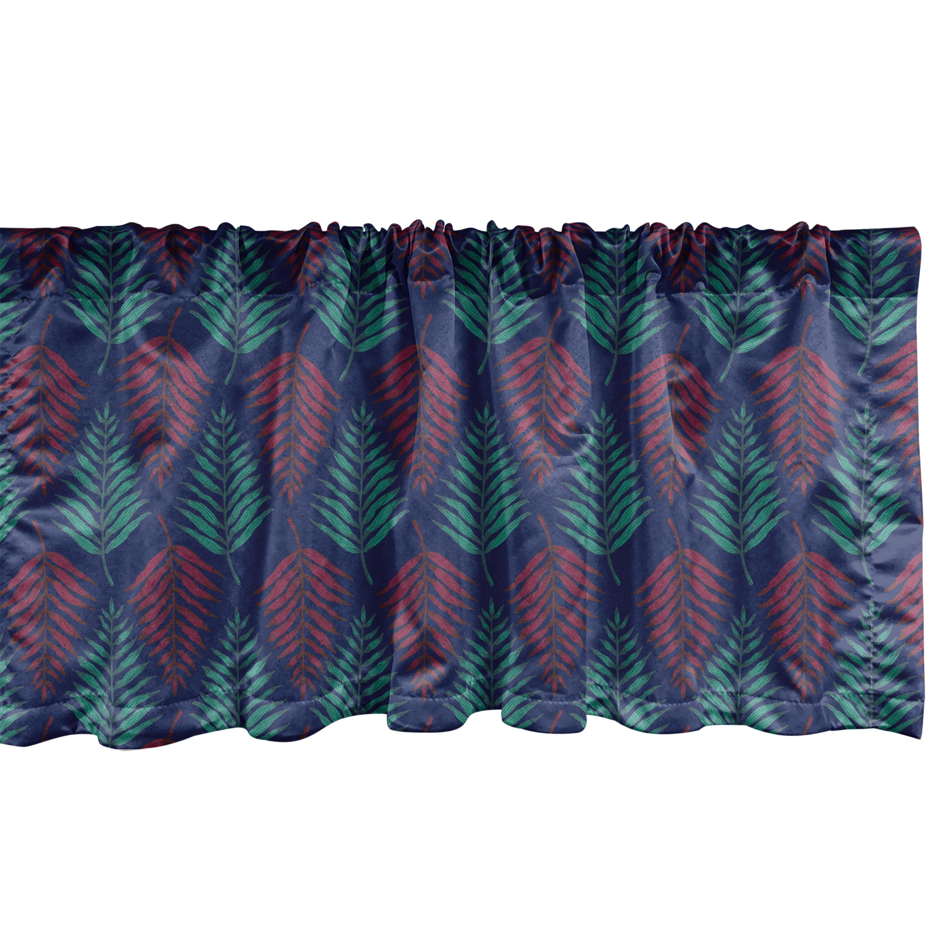 Leaf Print Window Valance, Jungle Themed Continuous Ferns on Night ...