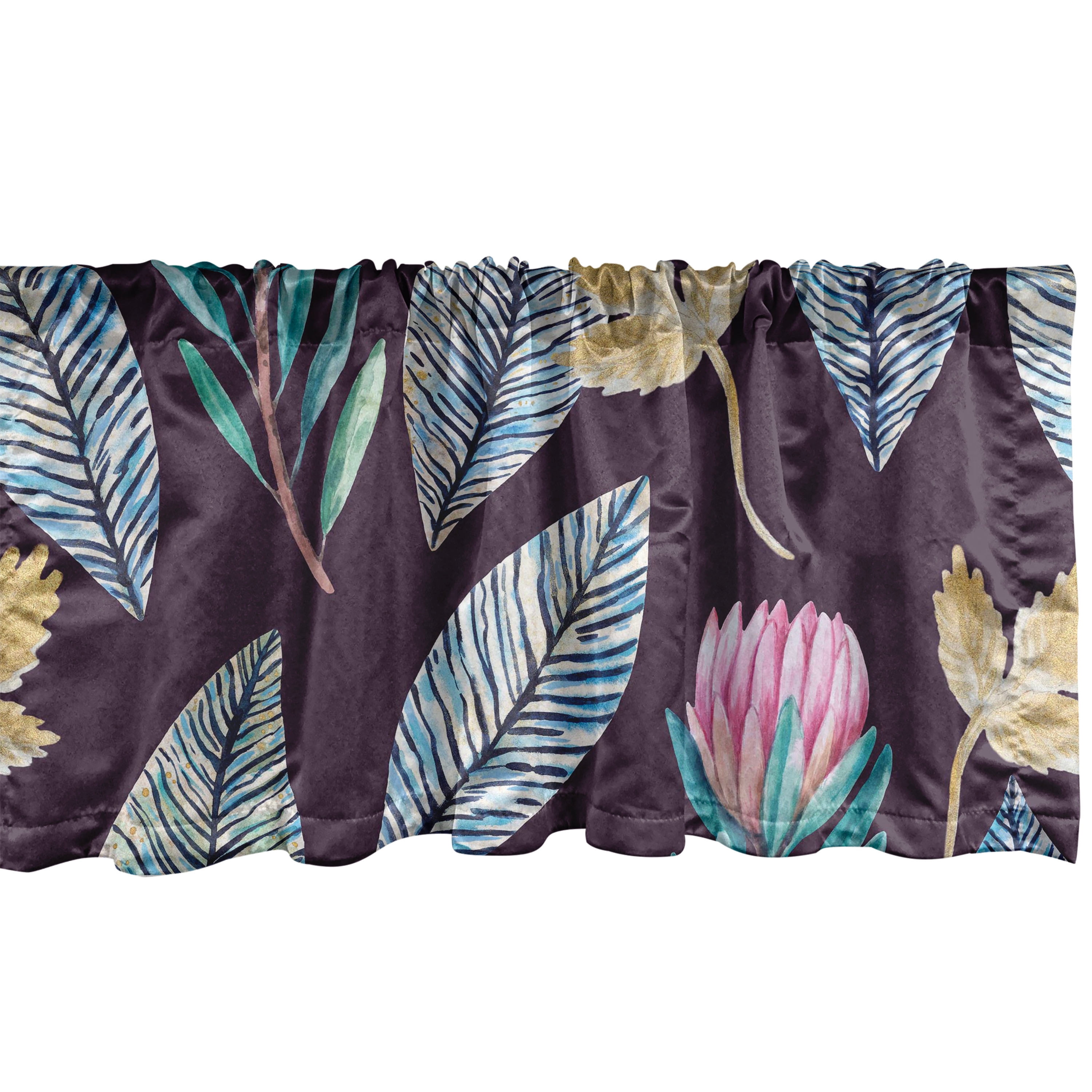 Leaf Print Window Valance, Nature Theme Blossom Illustration Artwork ...