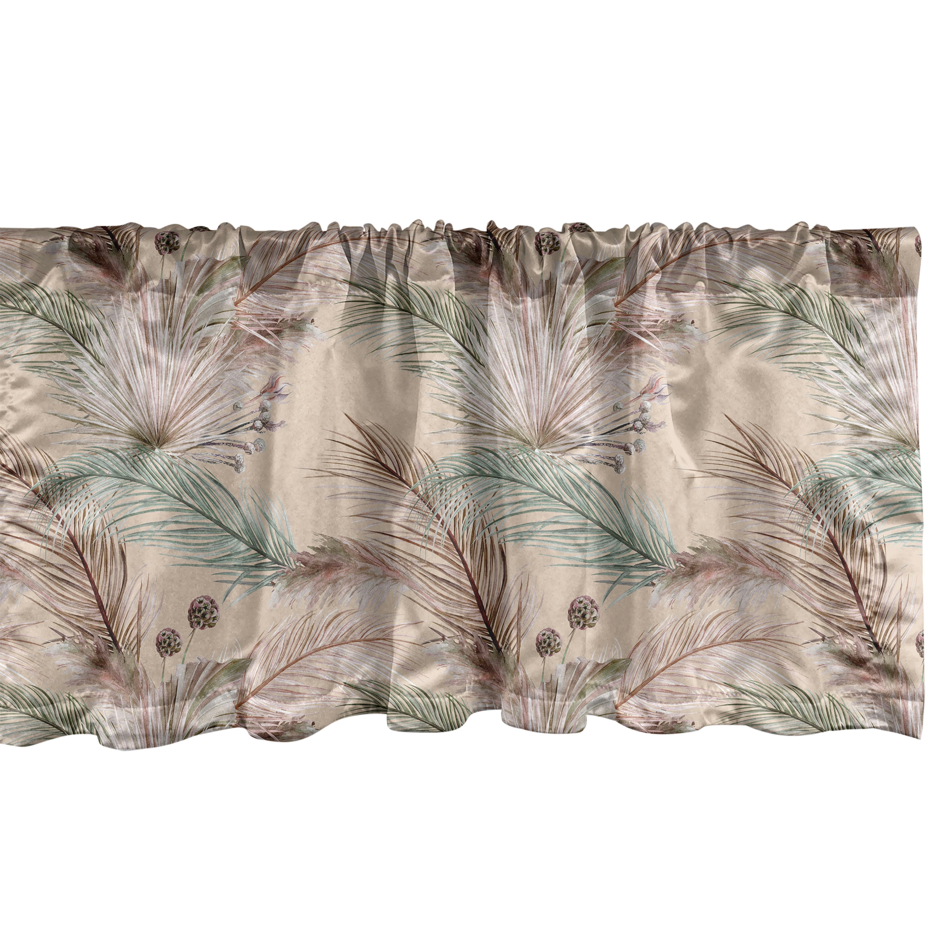 Leaf Print Window Valance, Tropical Palm Leaves Vintage Style Romantic ...