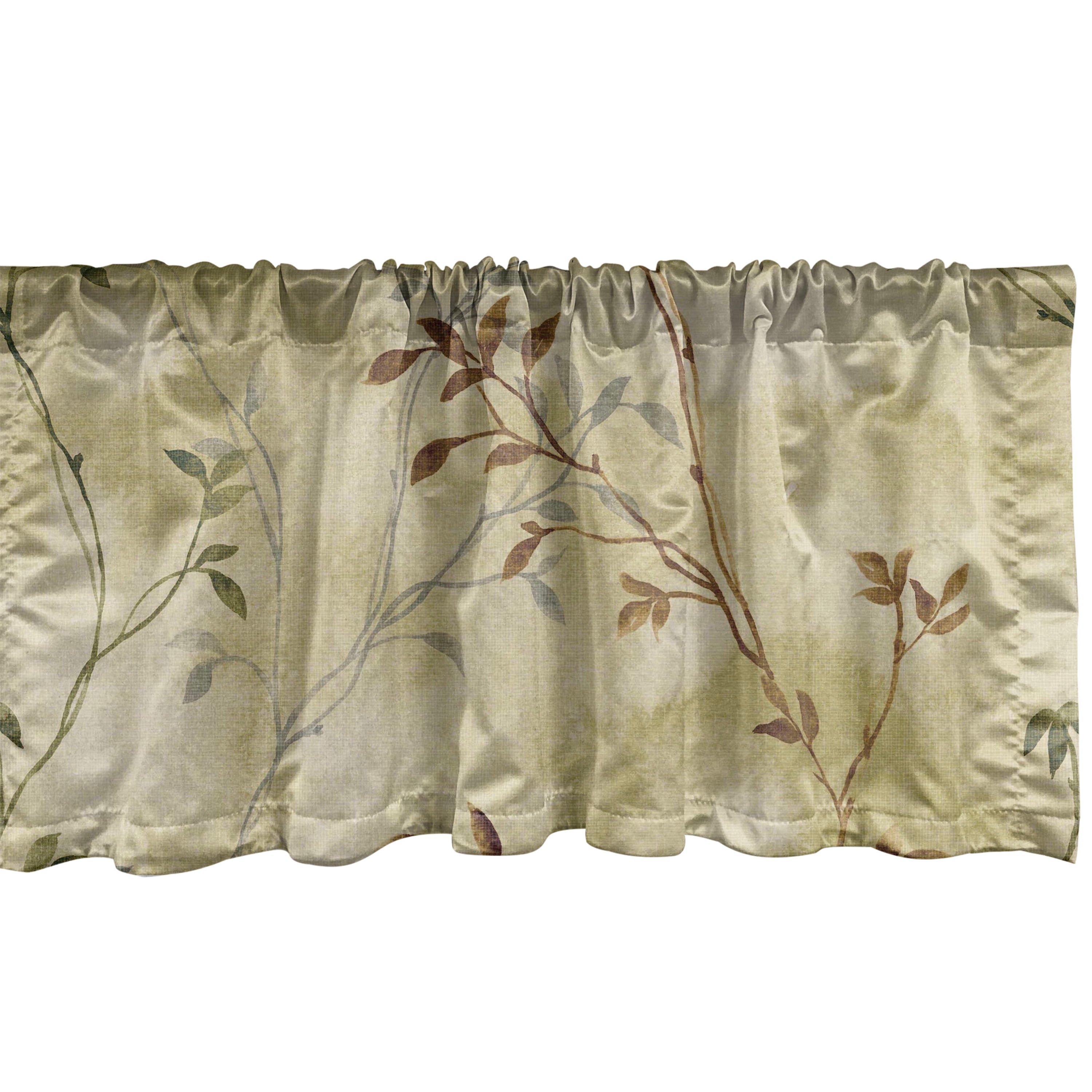 Leaf Print Window Valance, Watercolor Effect Ornament of Minimal ...