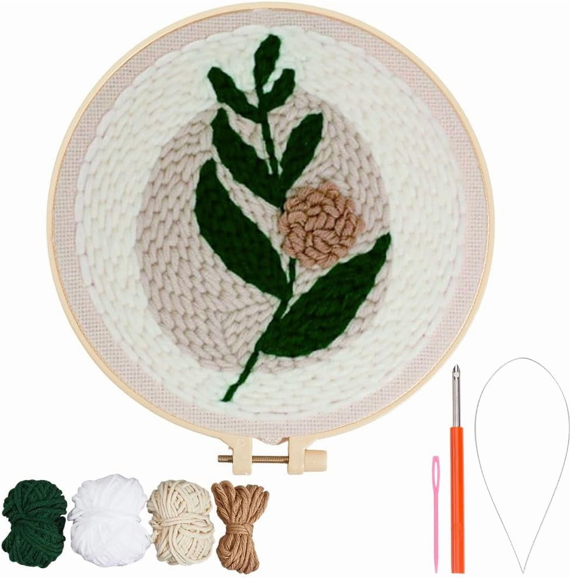 Leaf Punch Needle Kit Yarn Punch Embroidery Kits with Wood Hoop Shelf ...