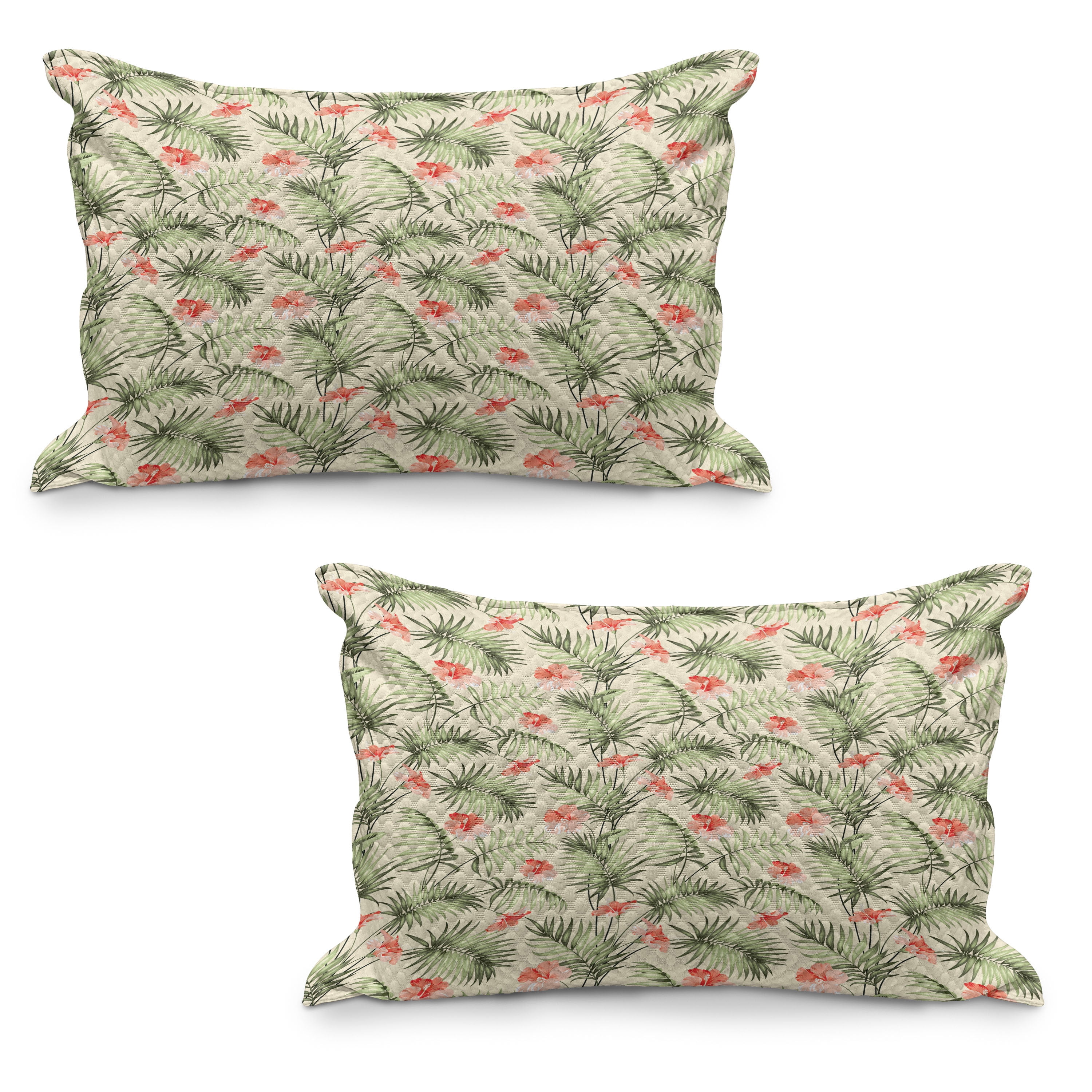 Leaf Quilted Pillowcover Set of 2, Hawaiian Aloha Nature Pattern with ...