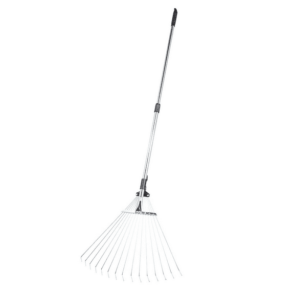Leaf Rake 15 Tine Metal Garden Rake, Adjustable 7.5-22.4 Inch Wide Head ...