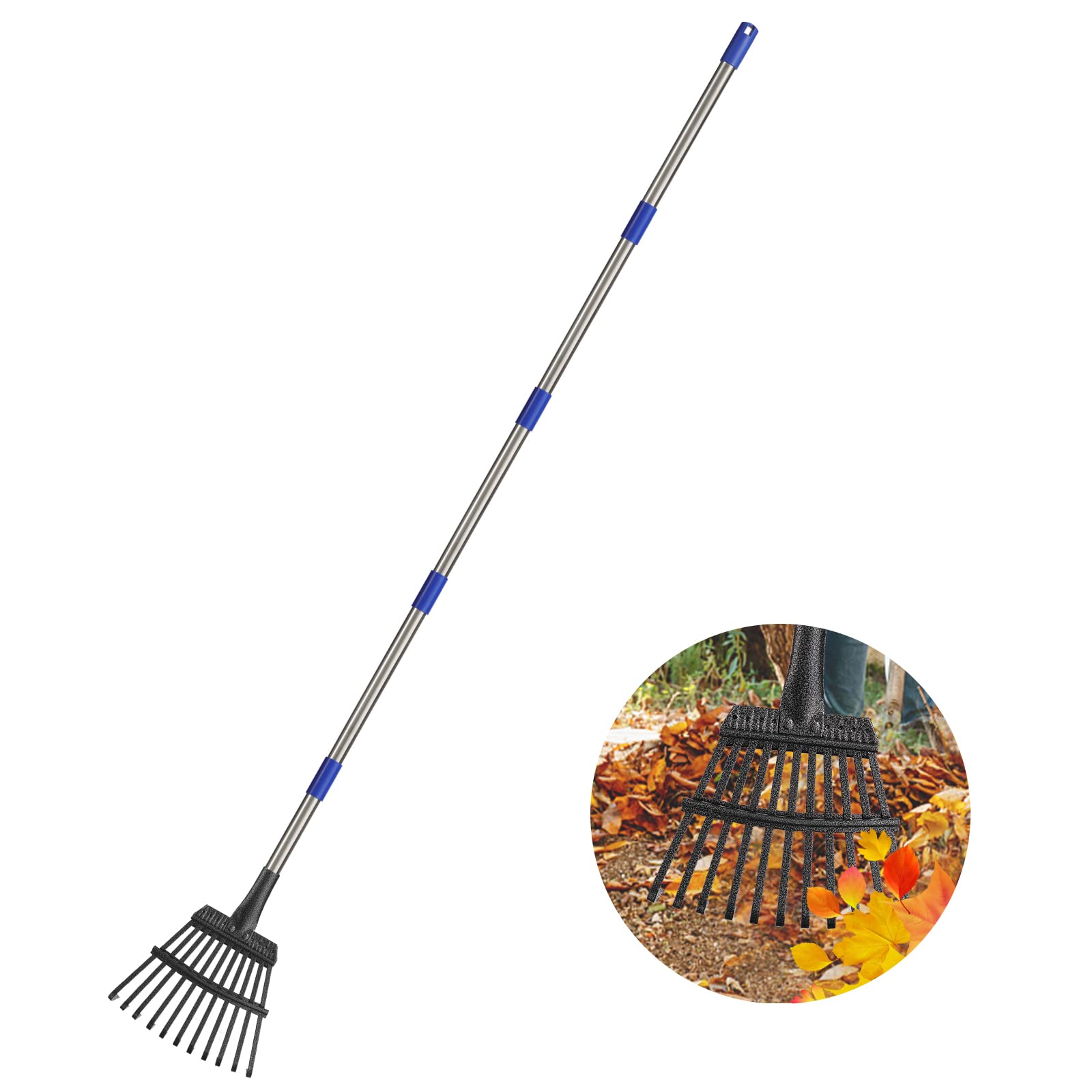 Leaf Rake for Leaves, 8" Wide Heavy Duty Metal Garden Rake 11 Tines ...