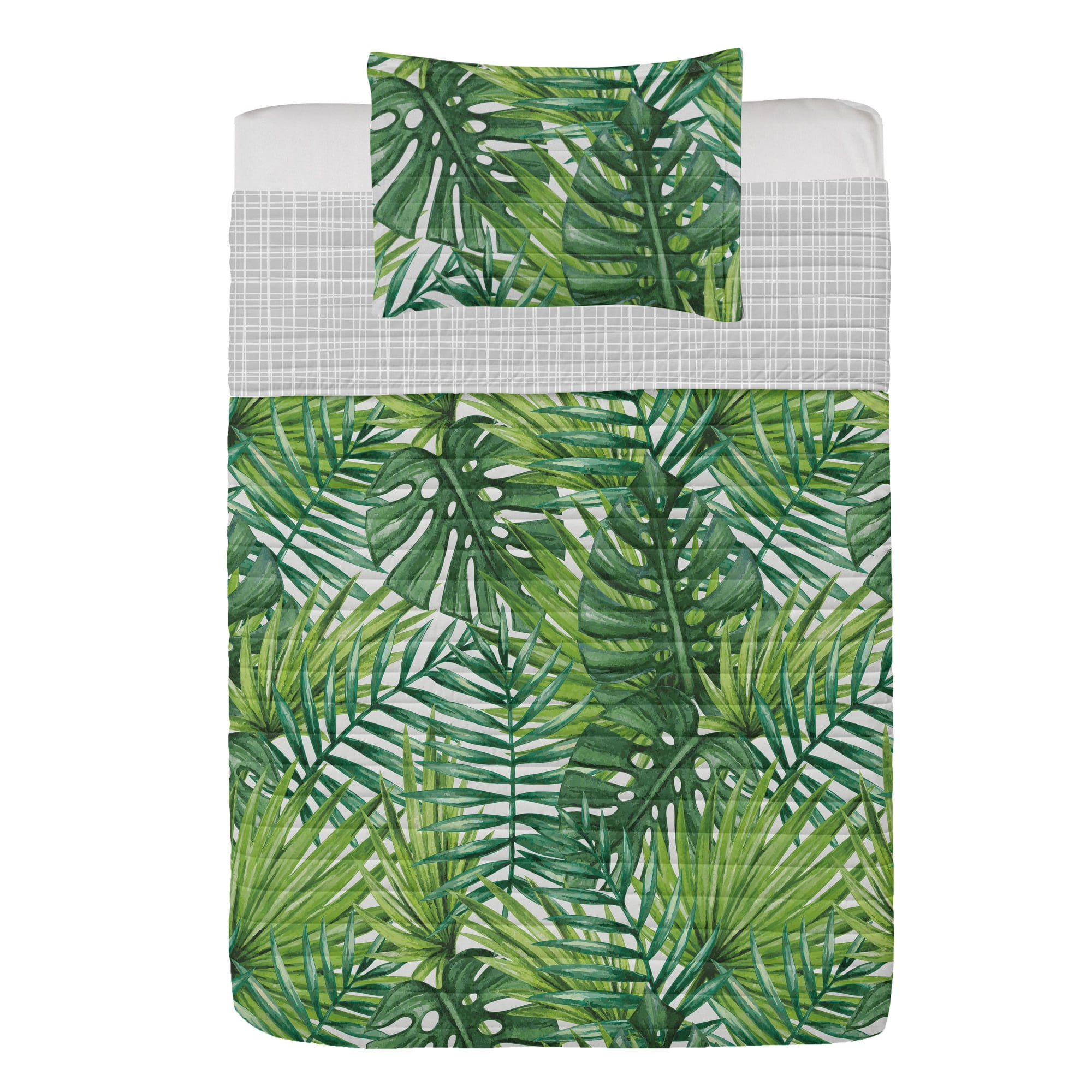 Leaf Reversible Bedspread Set, Tropical Exotic Banana Forest Palm Tree ...
