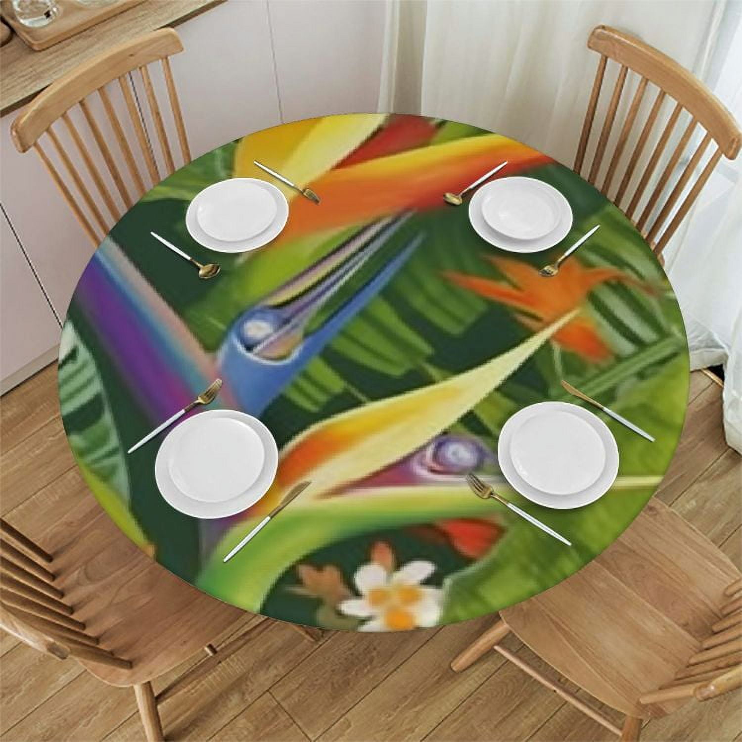 Leaf Round Table Cover, Fresh Jungle Tropical Foliage Flowers Elastic ...