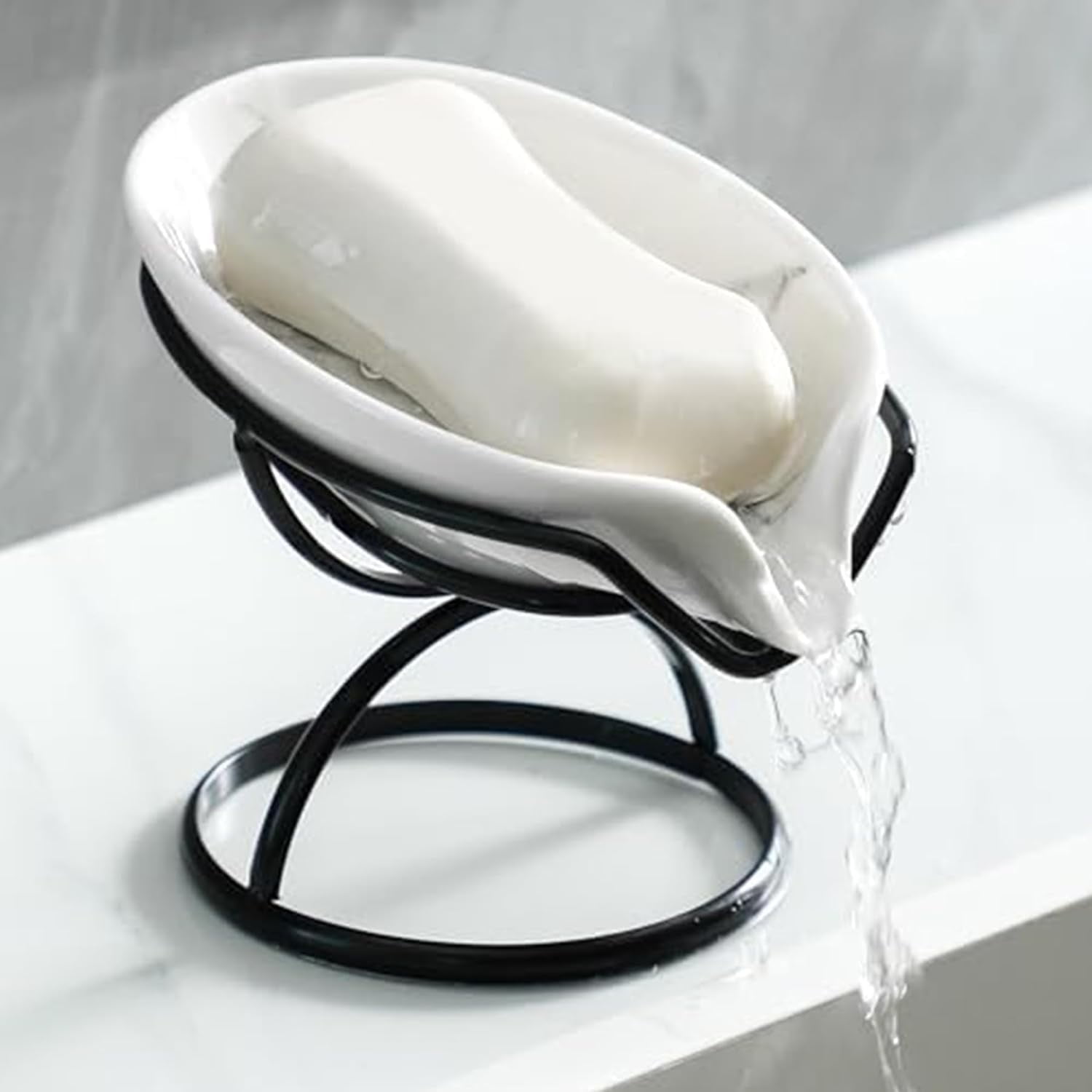 Leaf-Shaped Soap Dish – Premium Ceramic Soap Bar Holder with Self ...