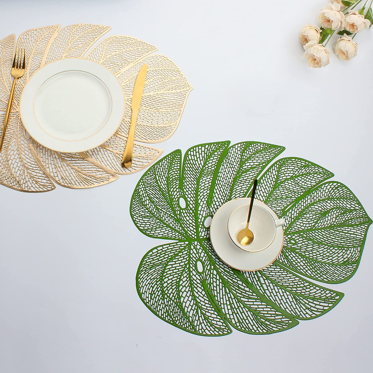 Leaf Shaped Vinyl Placemats for Dinner Table Plastic Green Place Mats ...