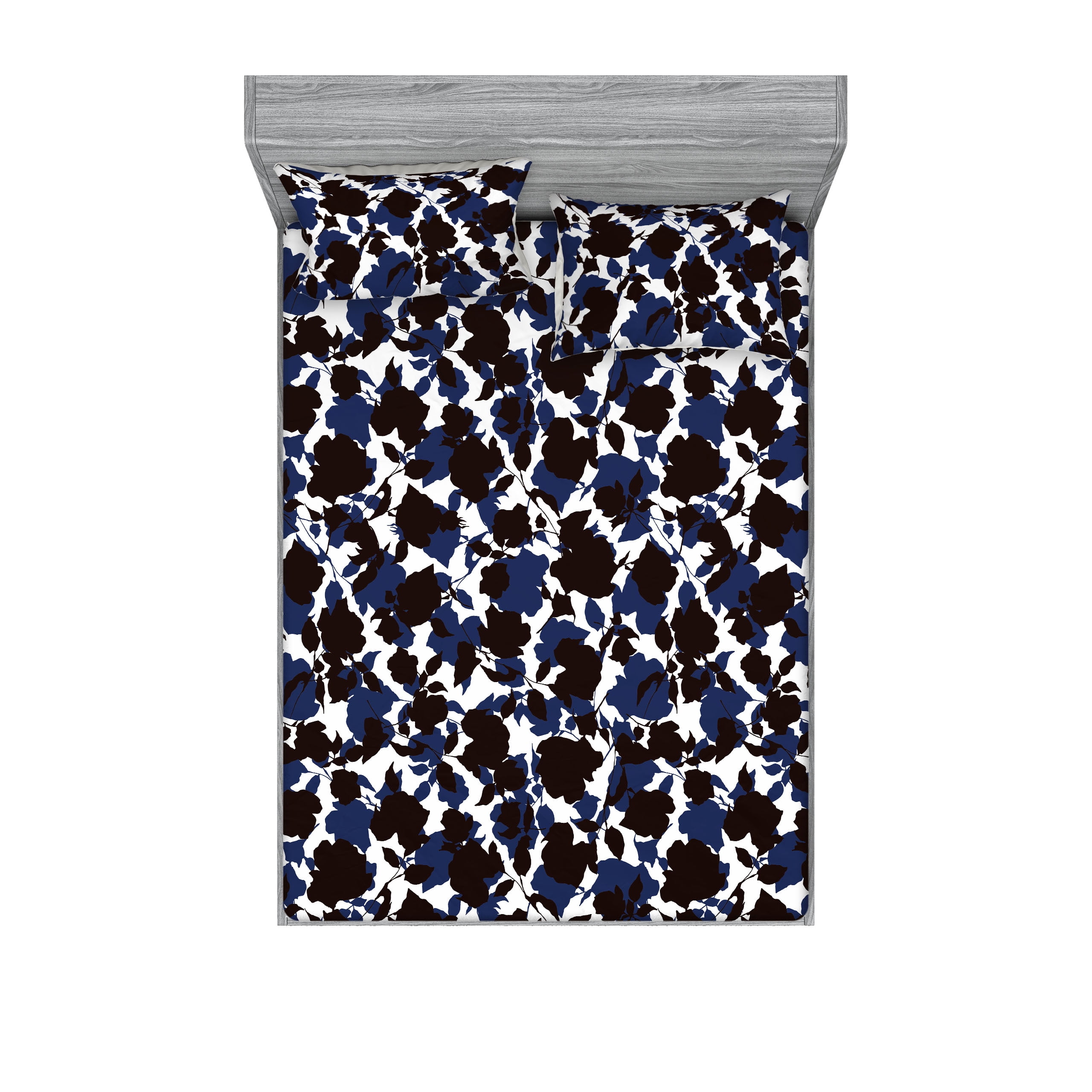 Leaf Silhouettes Fitted Sheet & Pillow Sham Set, Night Time Jungle ...