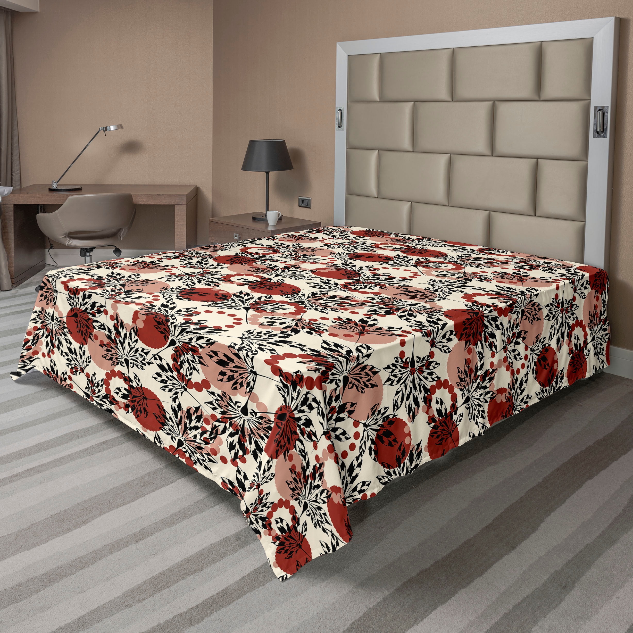 Leaf Silhouettes Flat Sheet, Modern Design Simple Leaves Pattern on ...