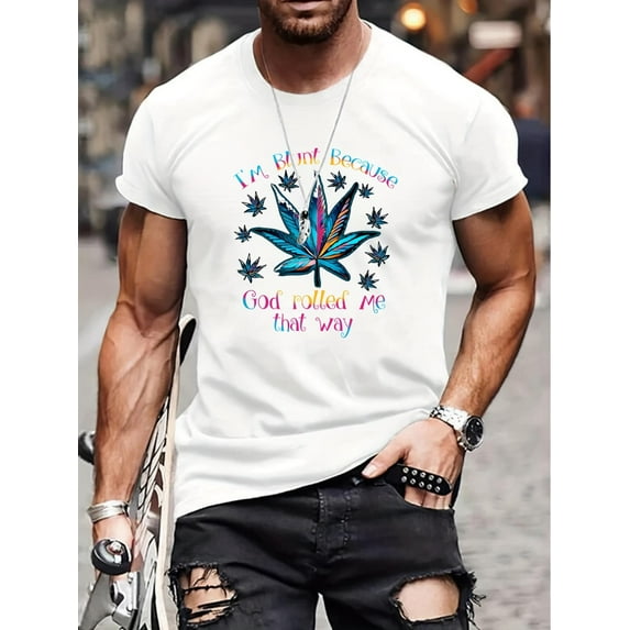 Leaf & Slogan Pattern Print Men's T-shirt, Graphic Tee Men's Summer ...