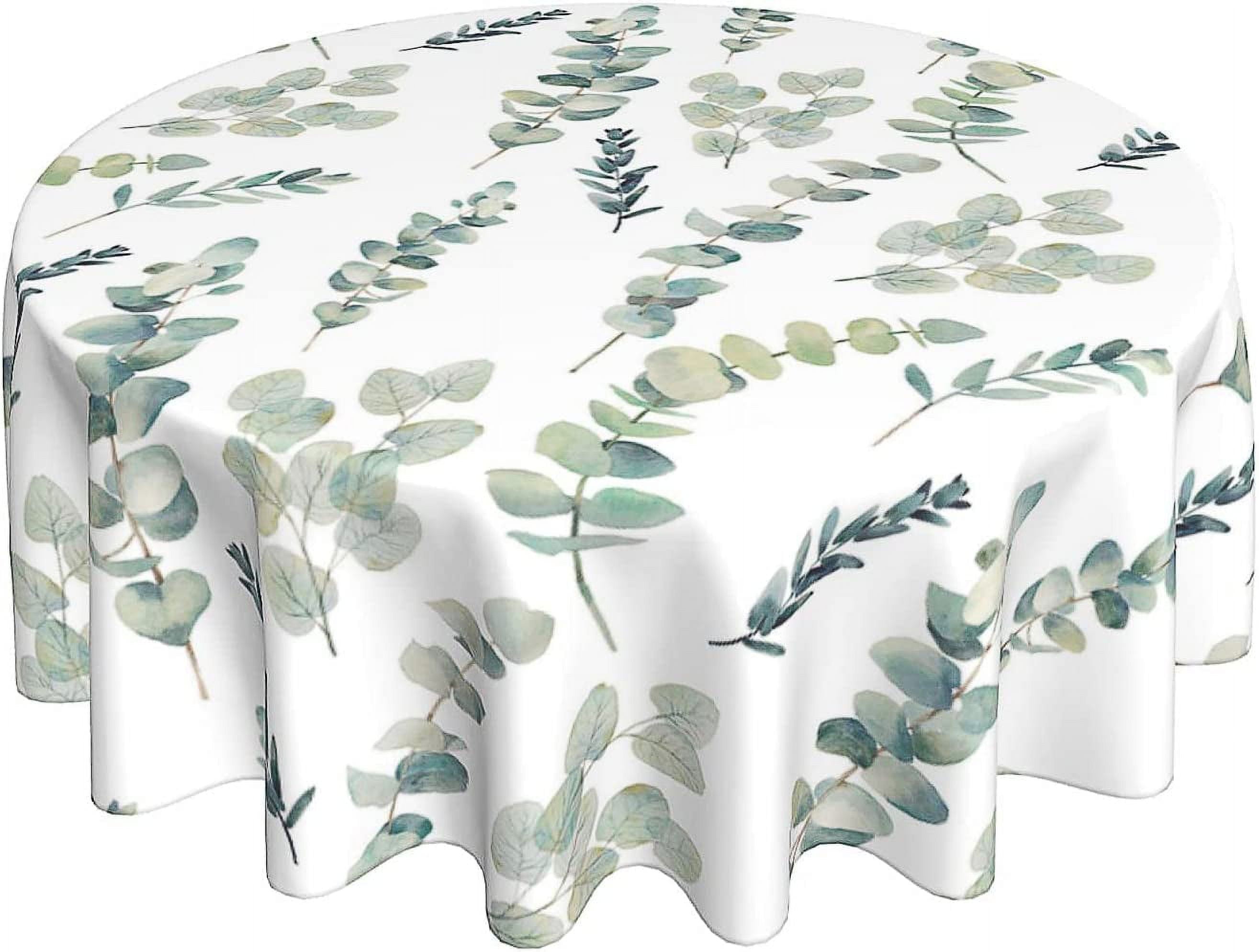 Leaf Spring Round Tablecloth 60 Inch Rustic Teal Watercolor Sage Green ...