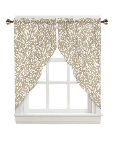Leaf Swag Valance Curtains Leaves Pattern Blue Background Rod Pocket ...