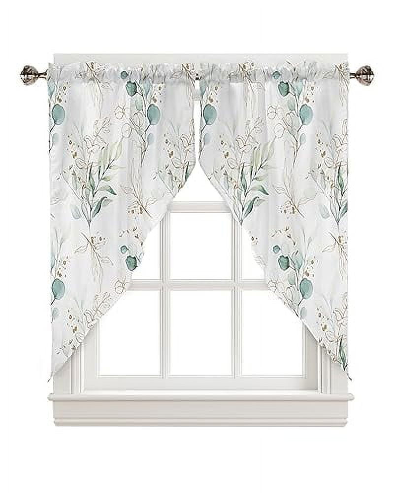 Leaf Swag Valance Curtains Leaves Specimens Blue Khaki Teal Gray Burlap ...