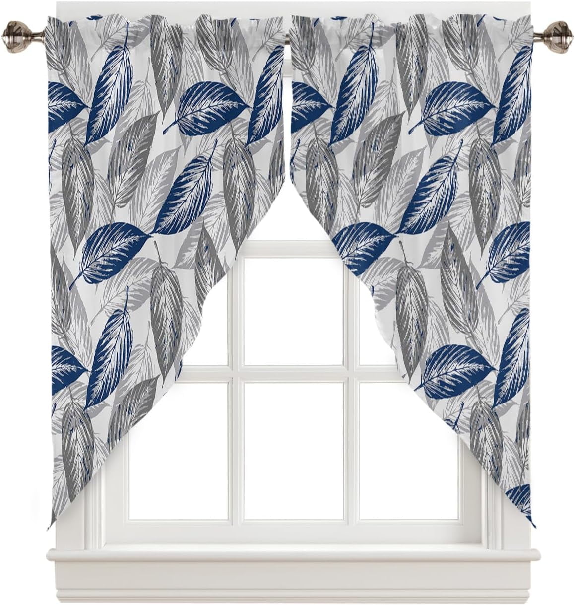 Leaf Swag Valance Curtains Navy Blue Gray Leaves Texture Rod Pocket ...