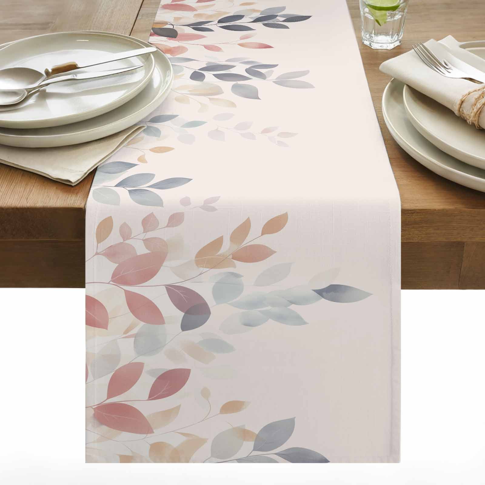 Leaf Table Runner 13x120 inch Plant Cotton Linen Dining Table Runner ...