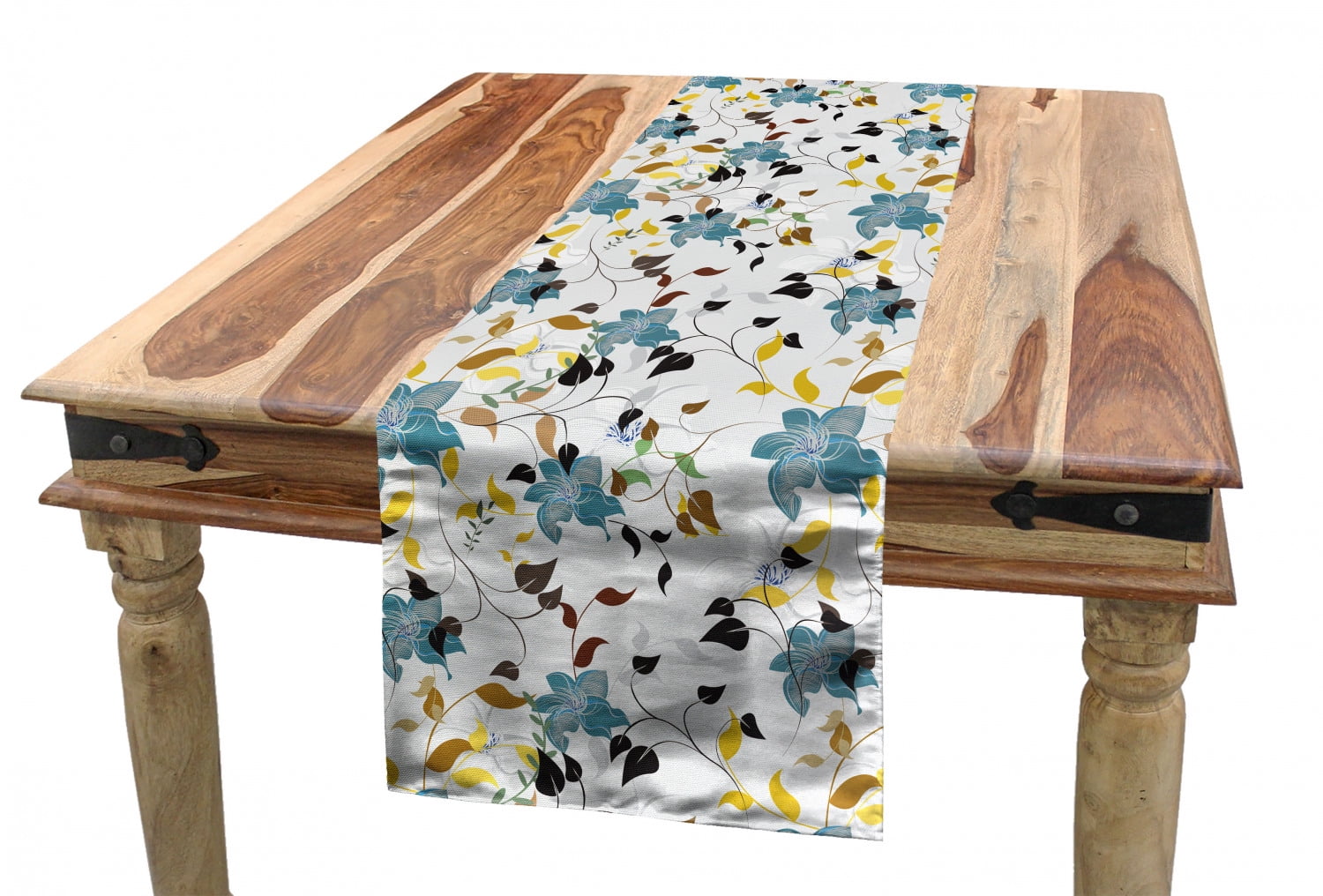 Leaf Table Runner, Seasonal Flowers with Colorful Leaves Poison Ivy ...