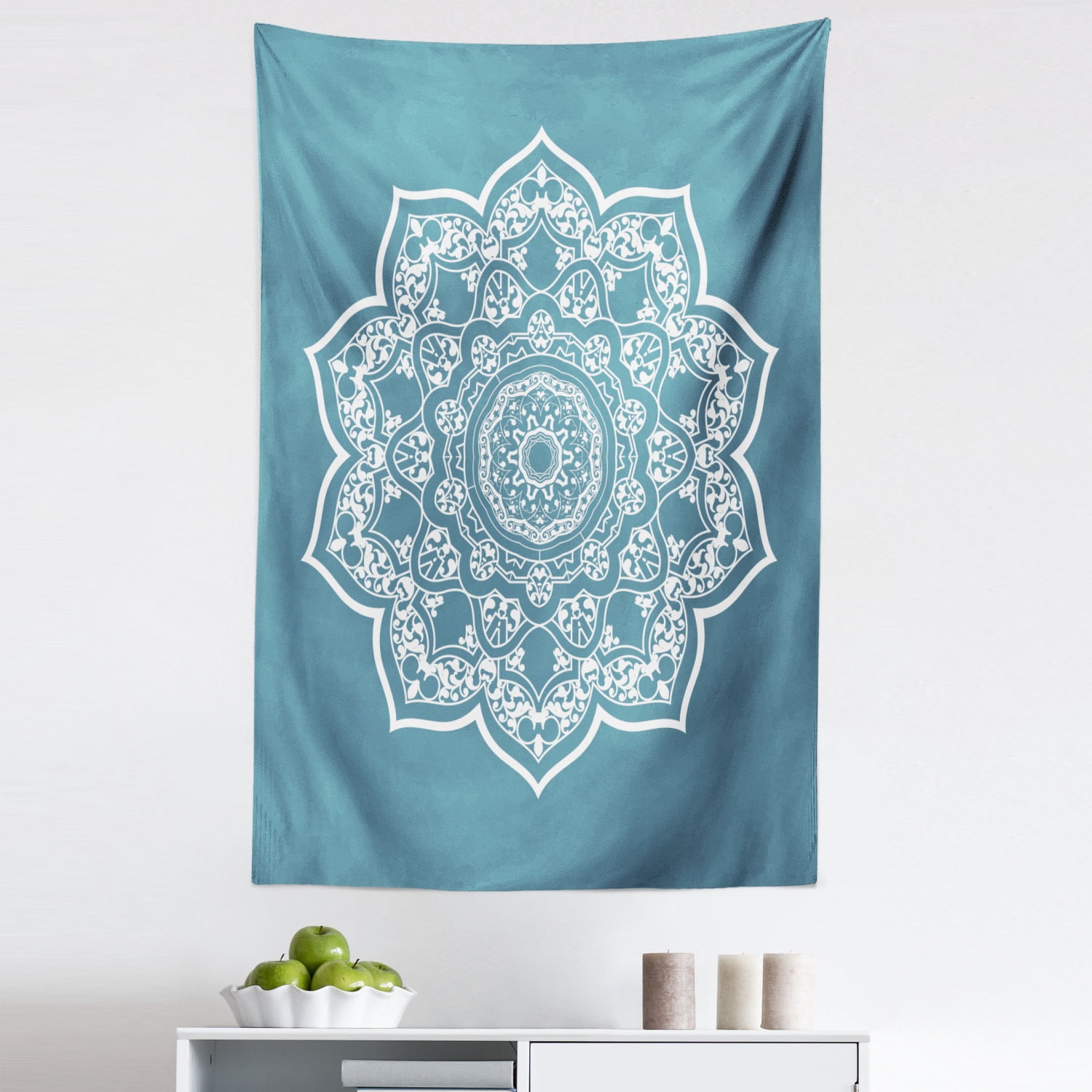 Leaf Tapestry, Cultural Universe Floral Mandala with Lace Effects Boho ...
