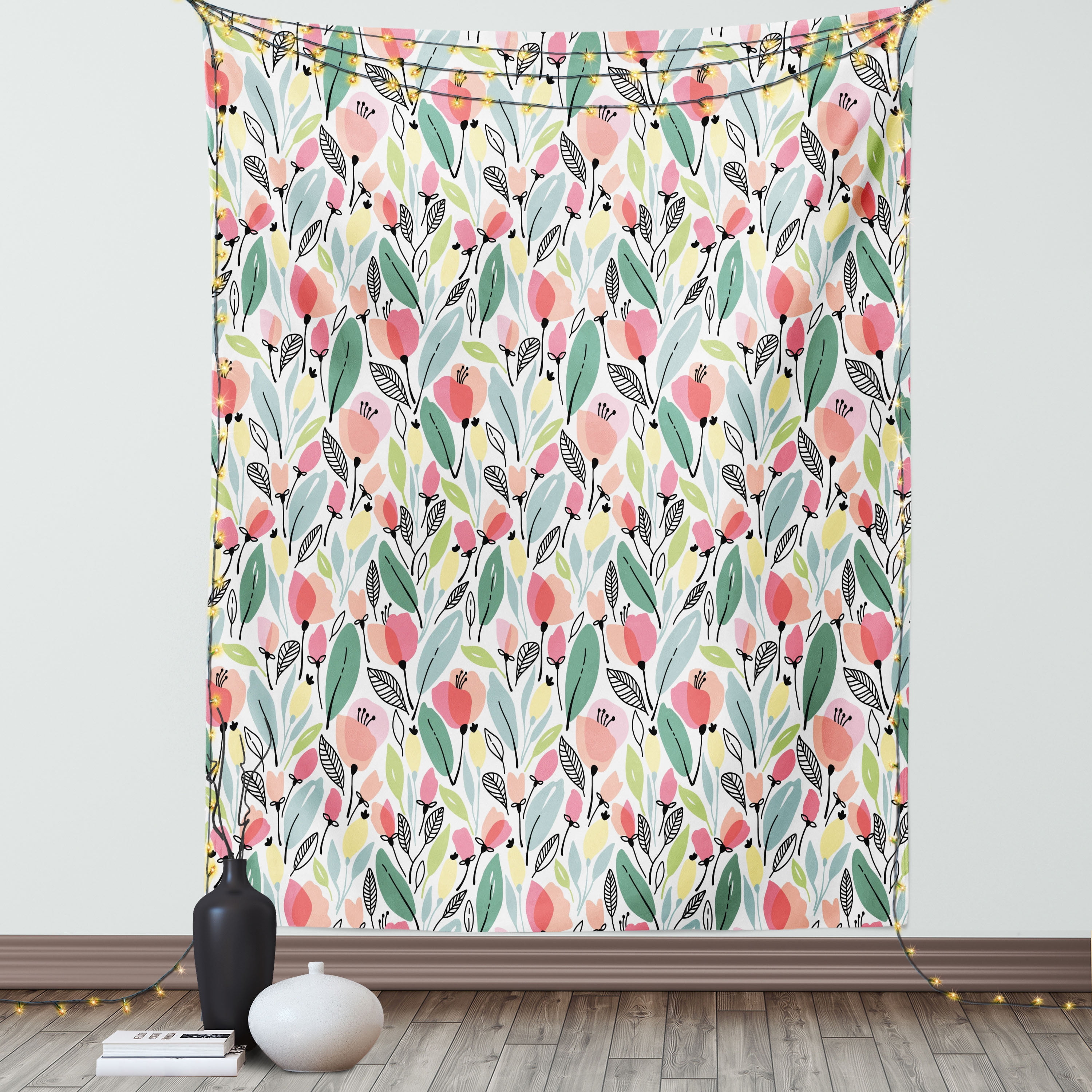 Leaf Tapestry, Floral Pattern with Poppies in Hand Painted Style Spring ...