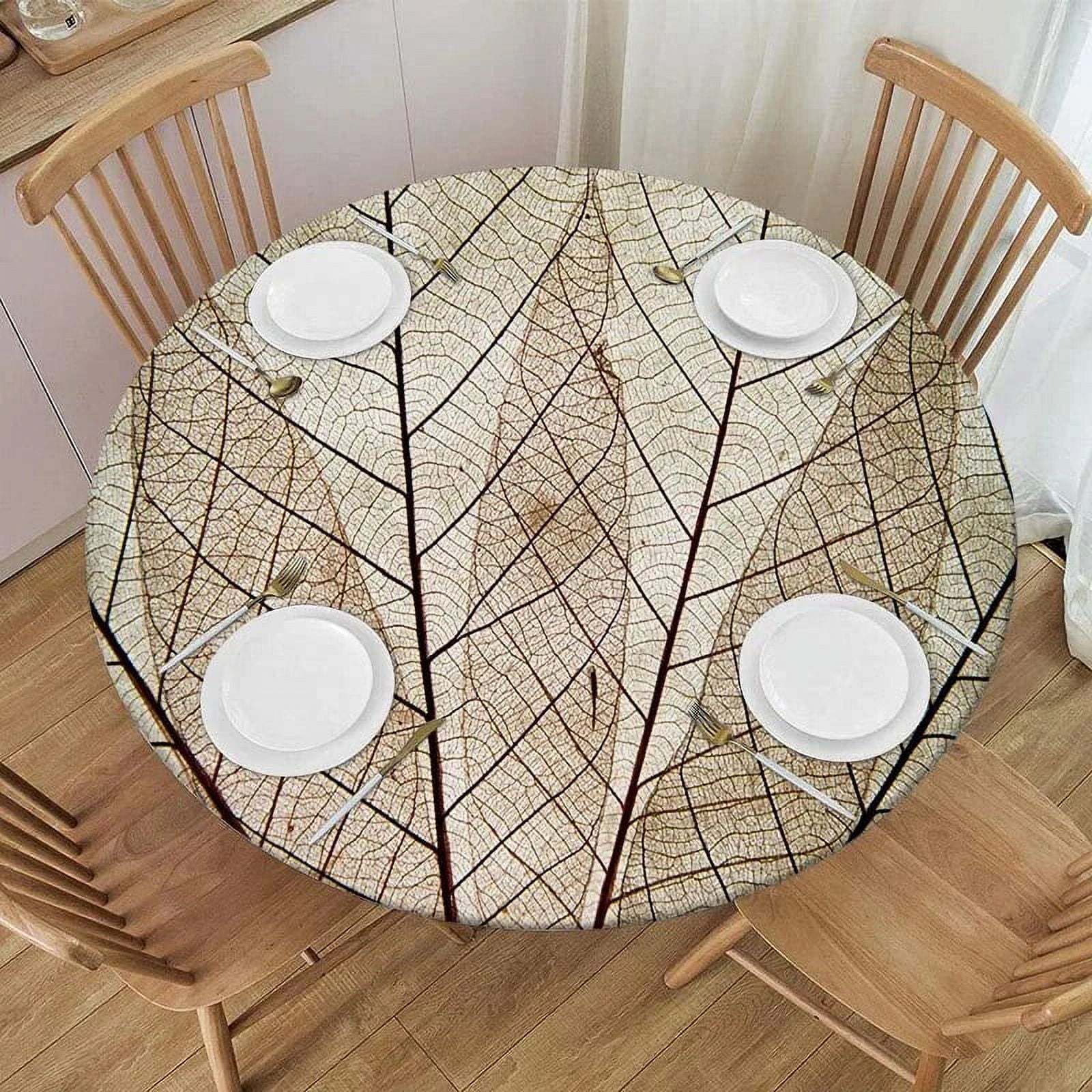 Leaf Texture Round Tablecloth Waterproof Elastic Fitted Table Covers ...