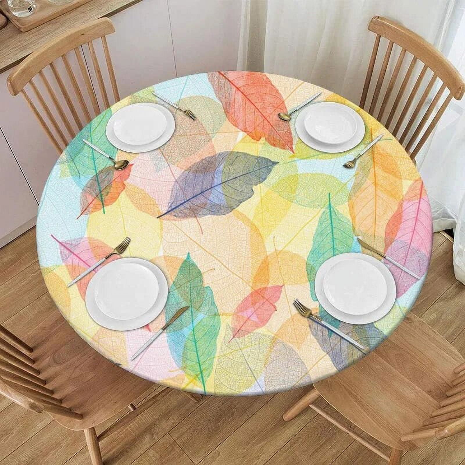 Leaf Texture Round Tablecloth Waterproof Elastic Fitted Table Covers ...