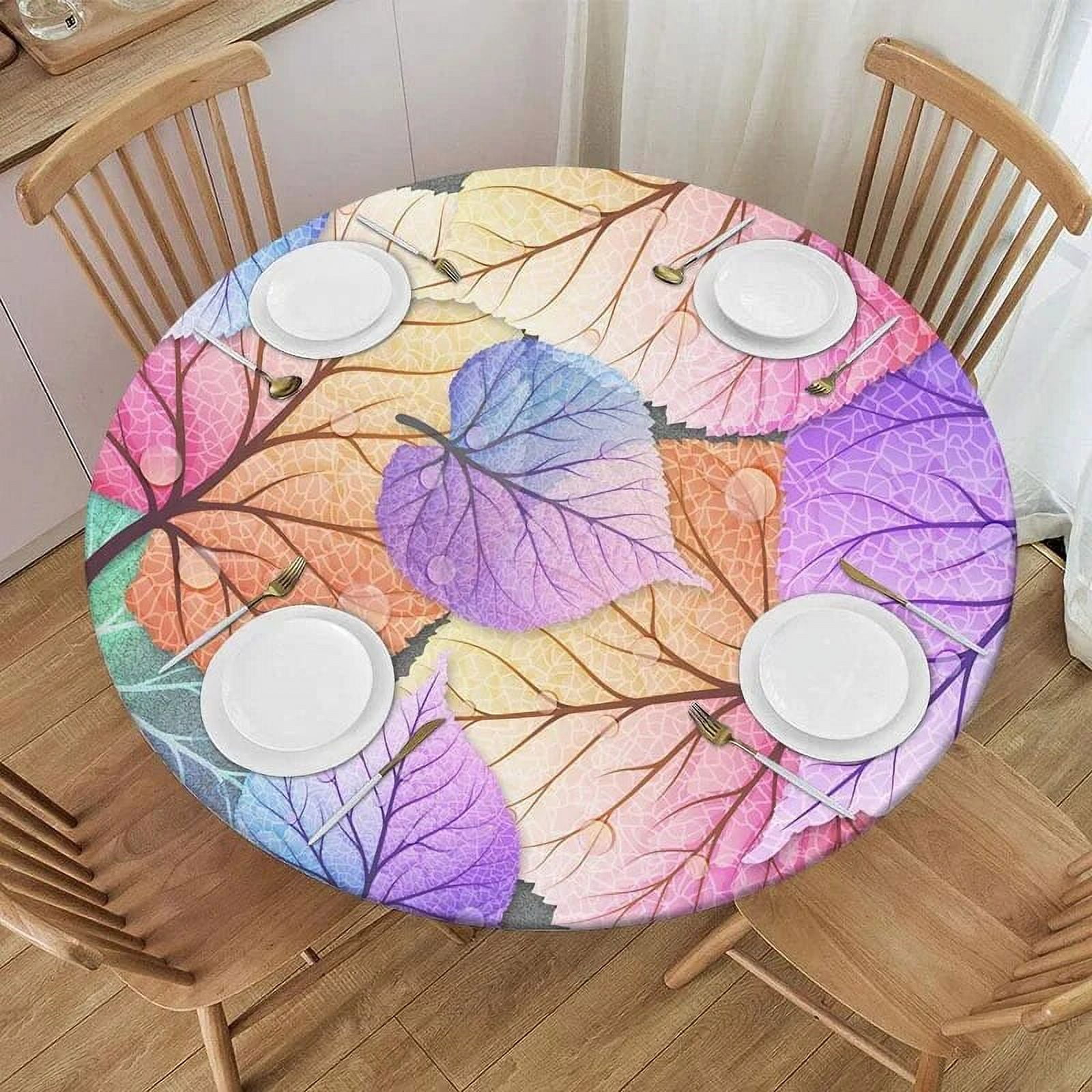 Leaf Texture Round Tablecloth Waterproof Elastic Fitted Table Covers ...