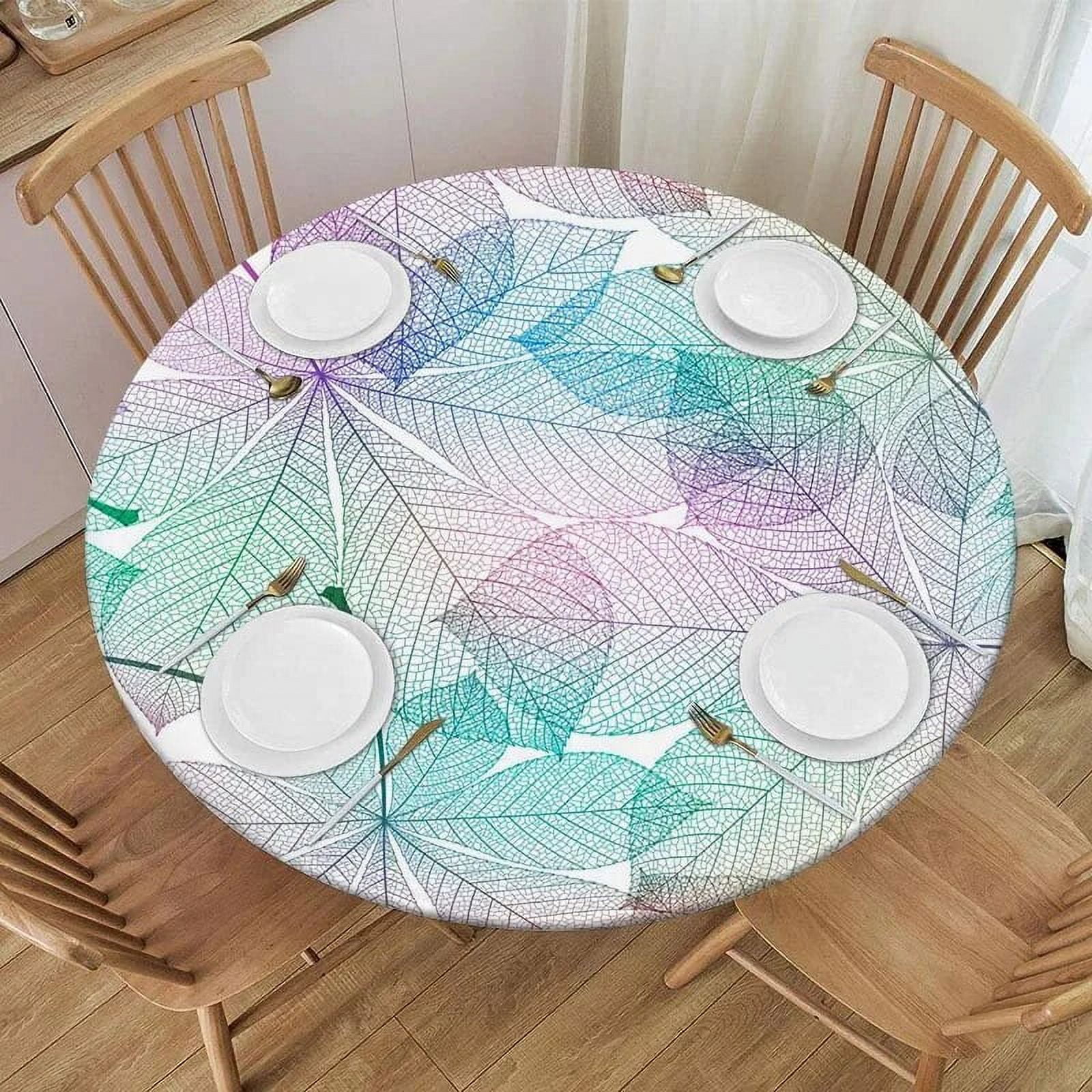 Leaf Texture Round Tablecloth Waterproof Elastic Fitted Table Covers ...