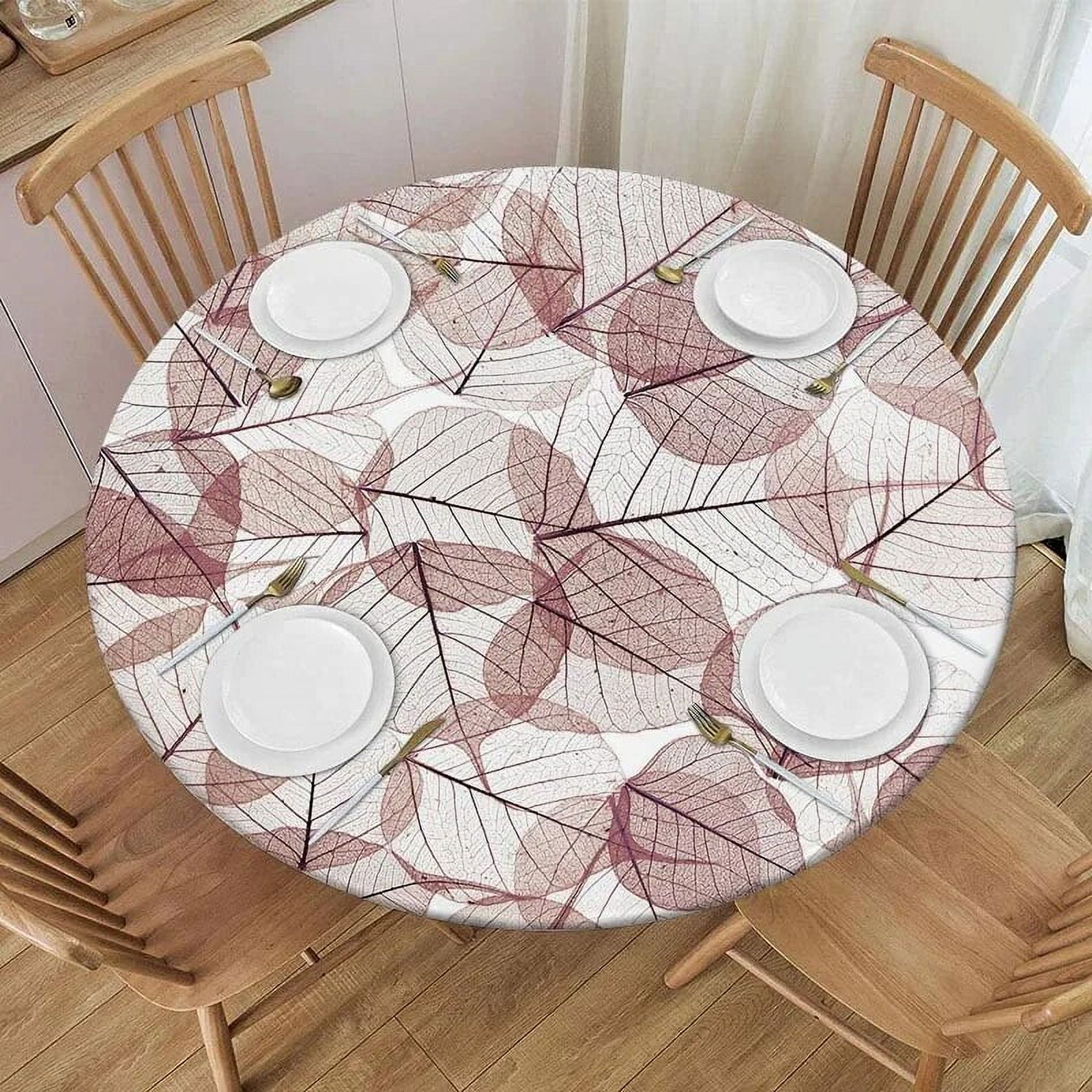 Leaf Texture Round Tablecloth Waterproof Elastic Fitted Table Covers ...