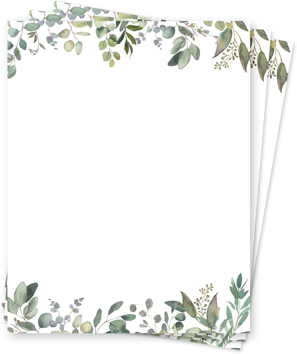 Leaf Theme Paper Stationery, Greenery Letterhead Paper 8.5 x 11 Inches ...