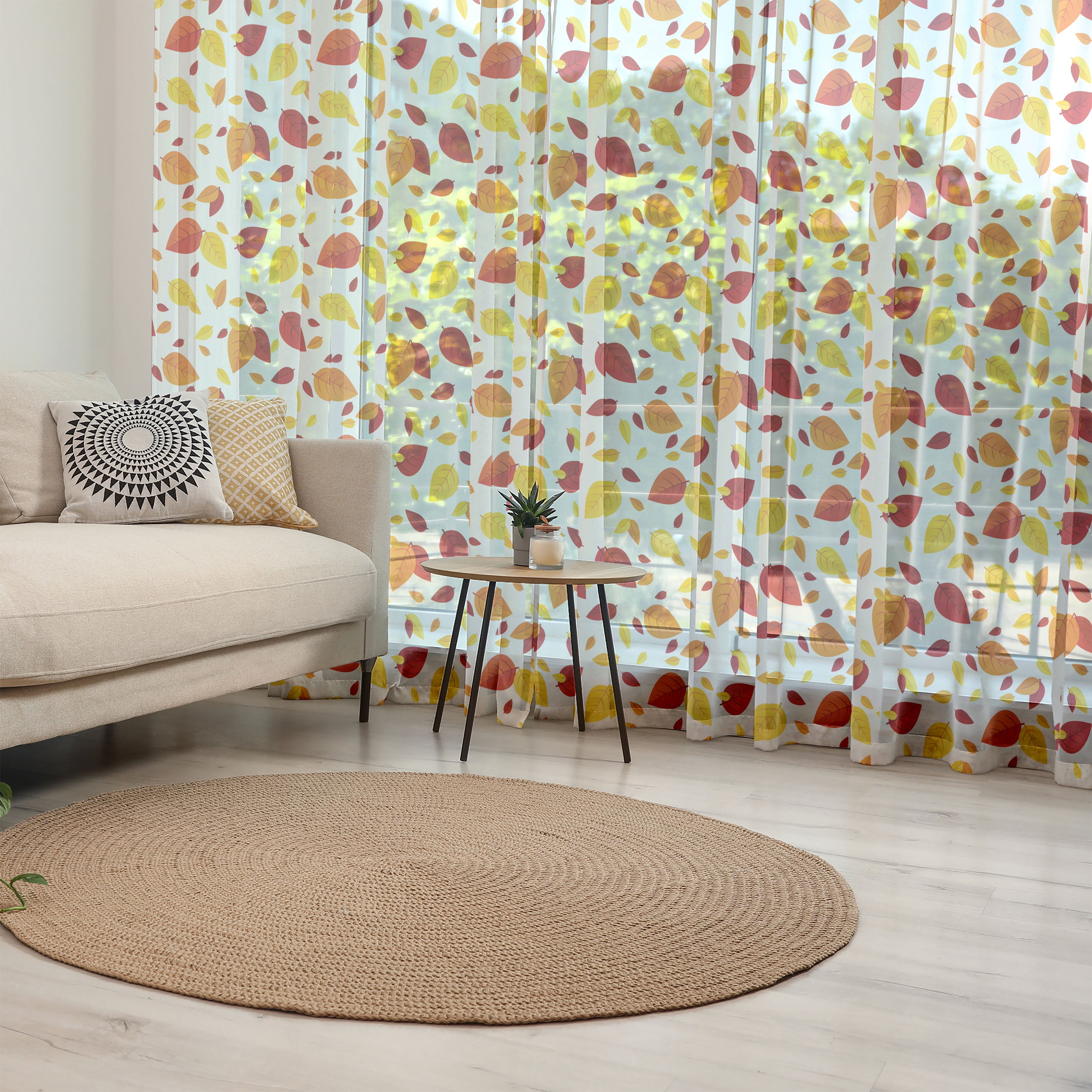 Leaf Tulle Curtains with Rod Pocket, Colorful Fall Autumn Leaves on ...