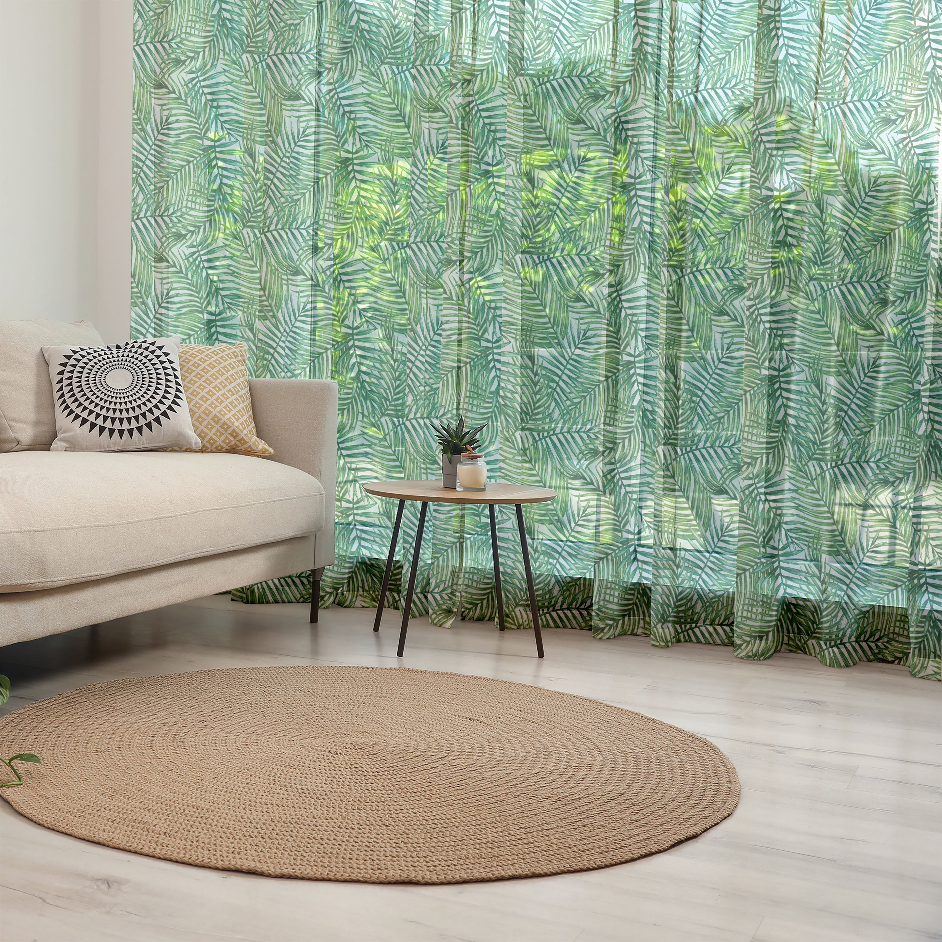 Leaf Tulle Curtains with Rod Pocket, Watercolor Print Botanical Wild ...