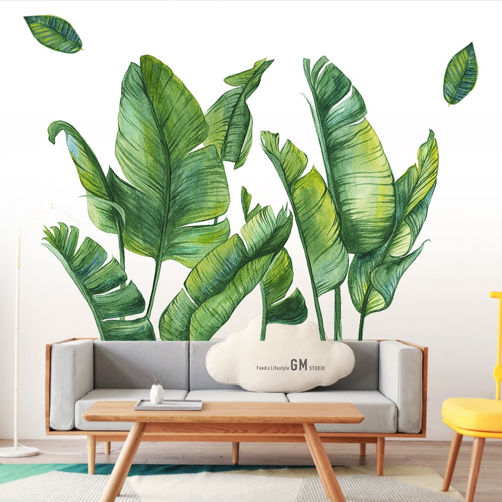 Leaf Wall Decals Green Plants Wall Stickers for Bedroom, Tropical ...