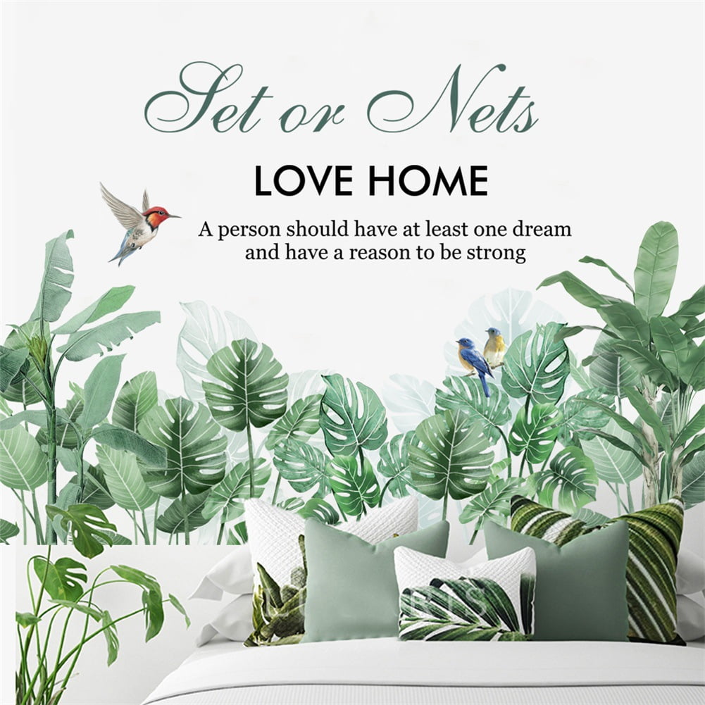 Leaf Wall Decals Green Plants Wall Stickers for Bedroom, Tropical ...