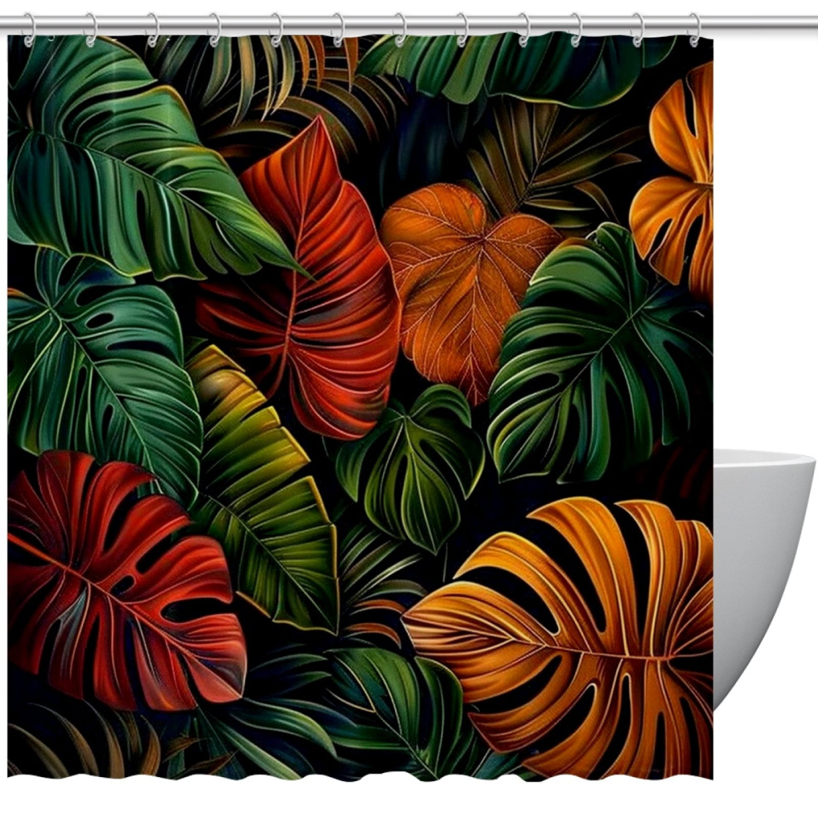 Leaf Waterproof Printed Shower Curtain Set with Hooks for Bathroom ...