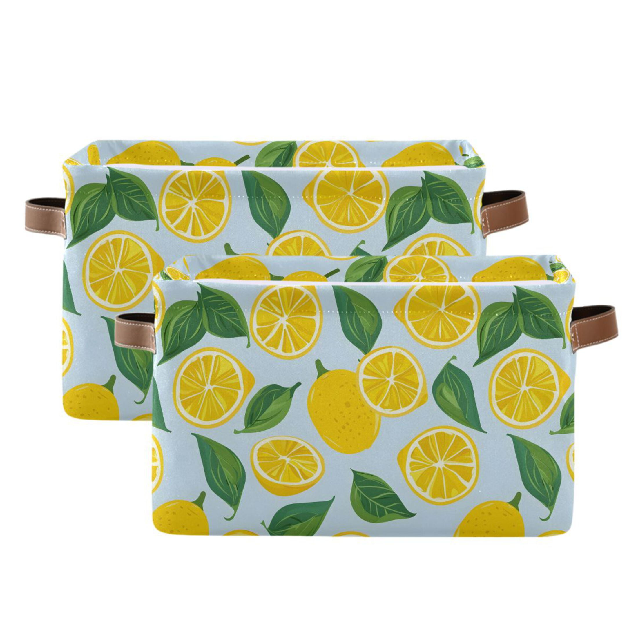 Leaf and Lemon Slice Storage Bins with Handle Fabric Organizer Basket ...
