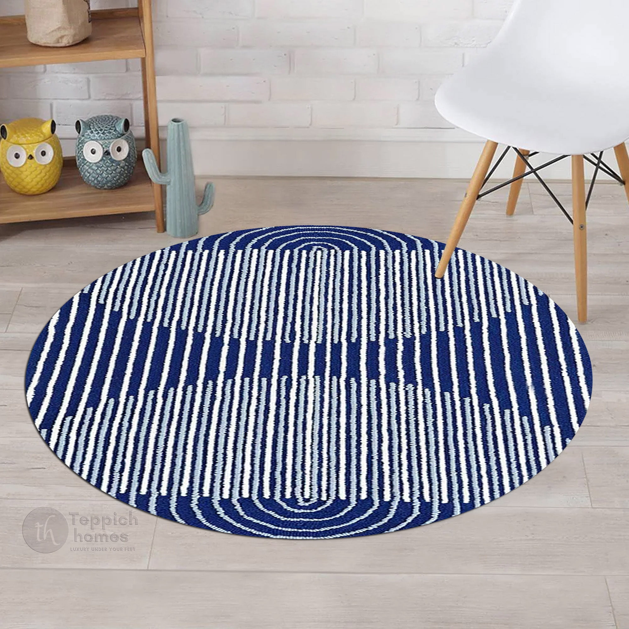 9X9 Wool Rug, Blue Color, Living, Bed, room, Round Carpet, Geometric ...