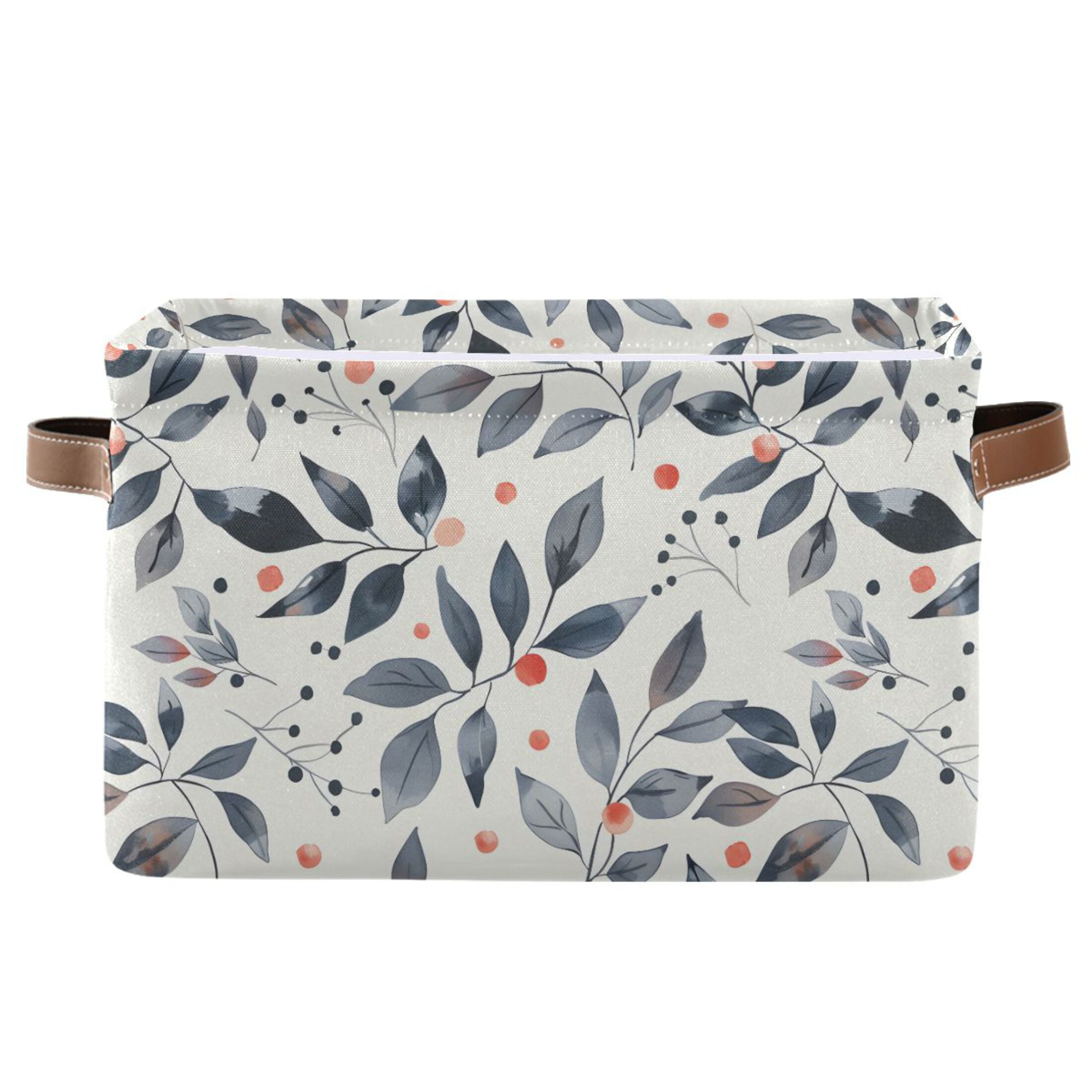 Leaf with Red Berries Storage Bins with Handle Fabric Organizer Basket ...
