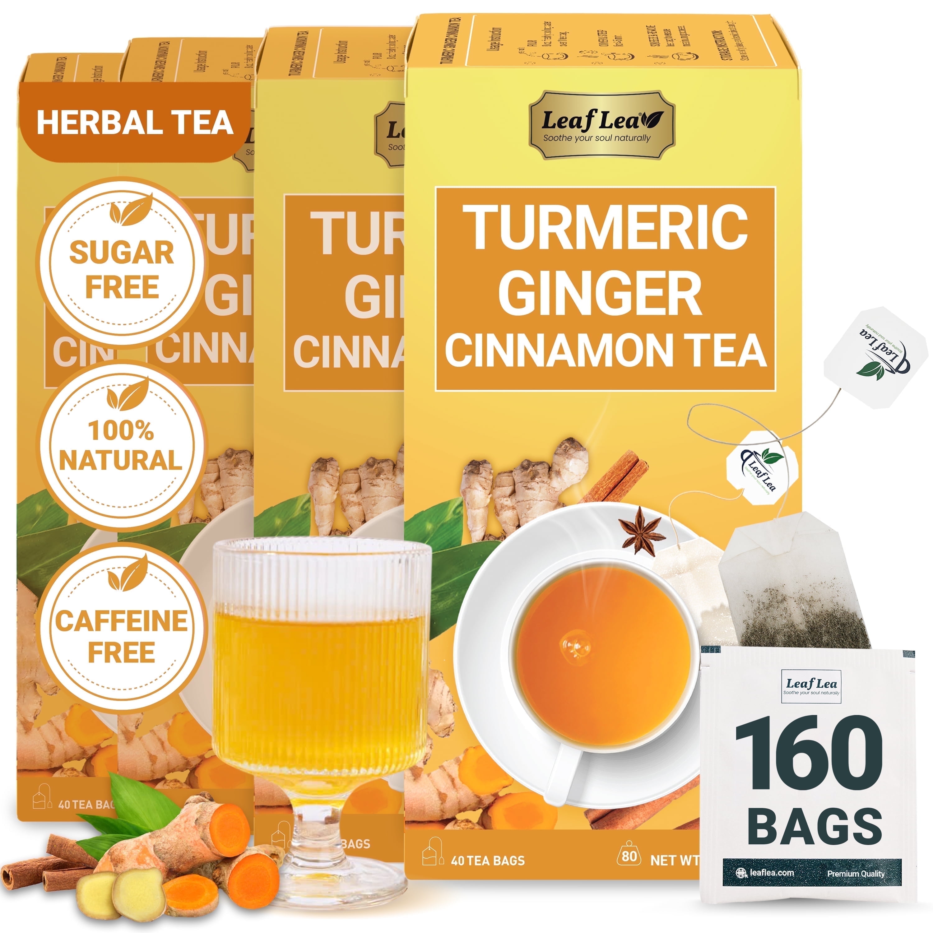 LeafLea 160 Ginger Turmeric Tea Bags – Herbal Tea Blend of Turmeric ...