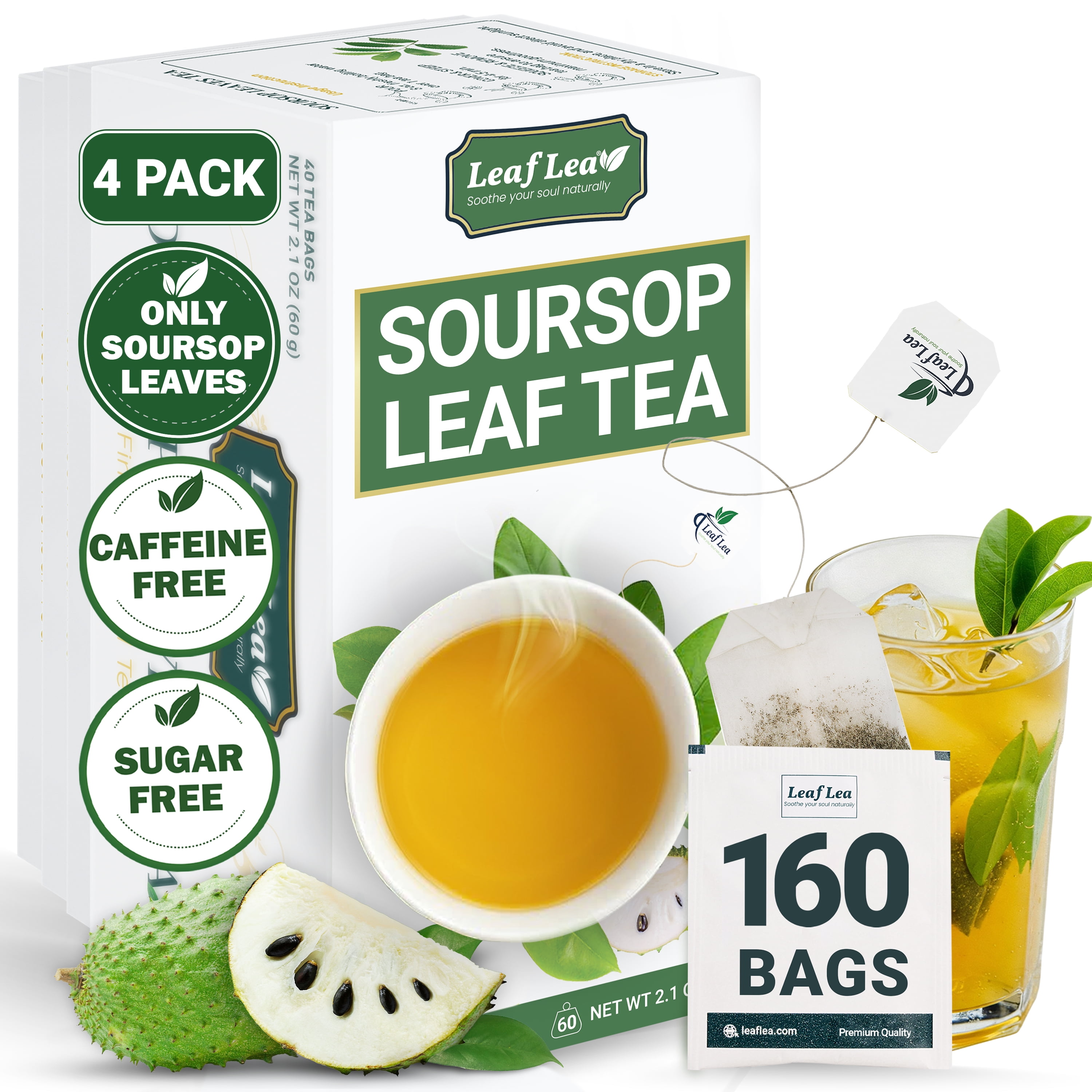 LeafLea 160 Premium Soursop Tea Bags, Natural & Pure Soursop Graviola ...