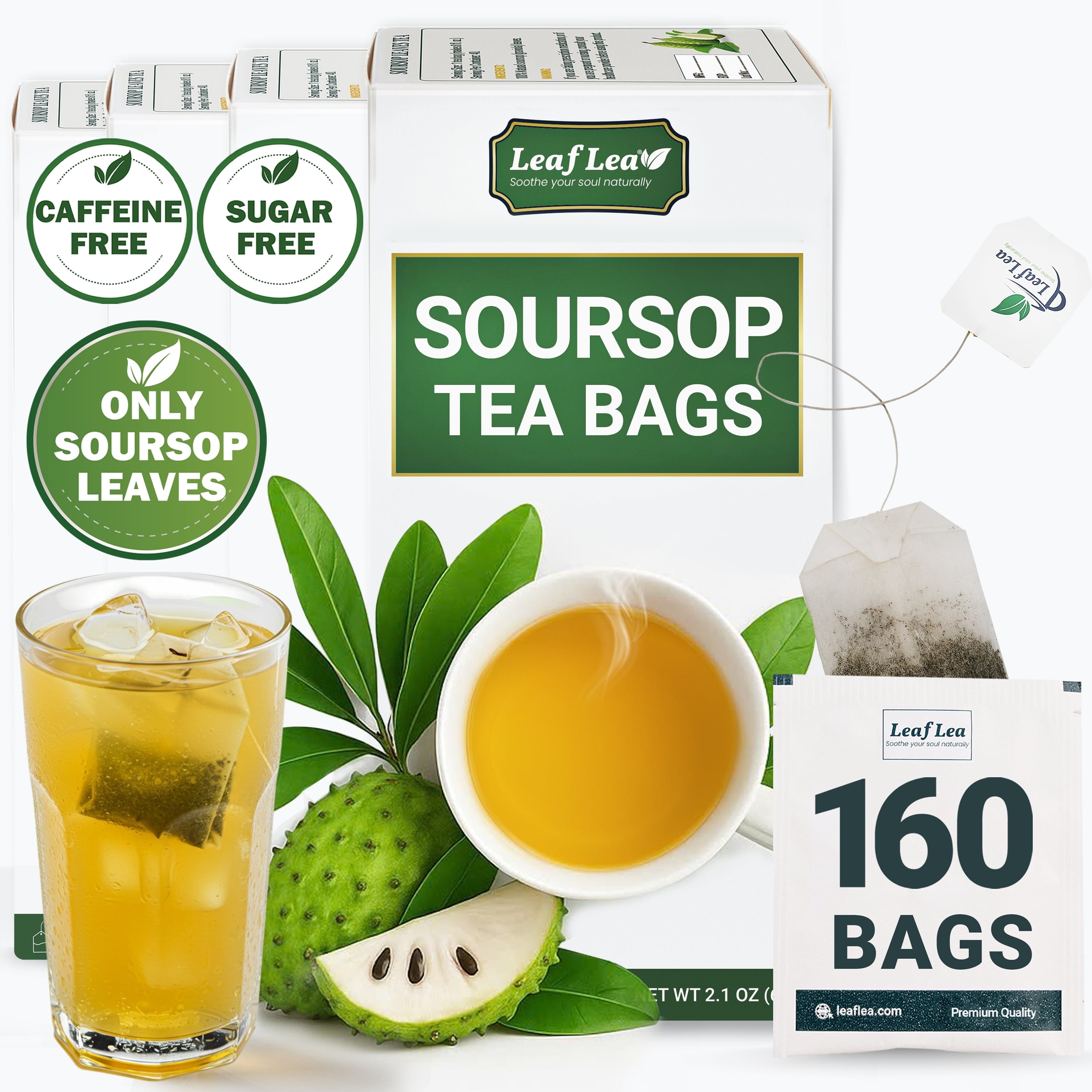 LeafLea 160 Premium Soursop Tea Bags, Natural & Pure Soursop Graviola ...