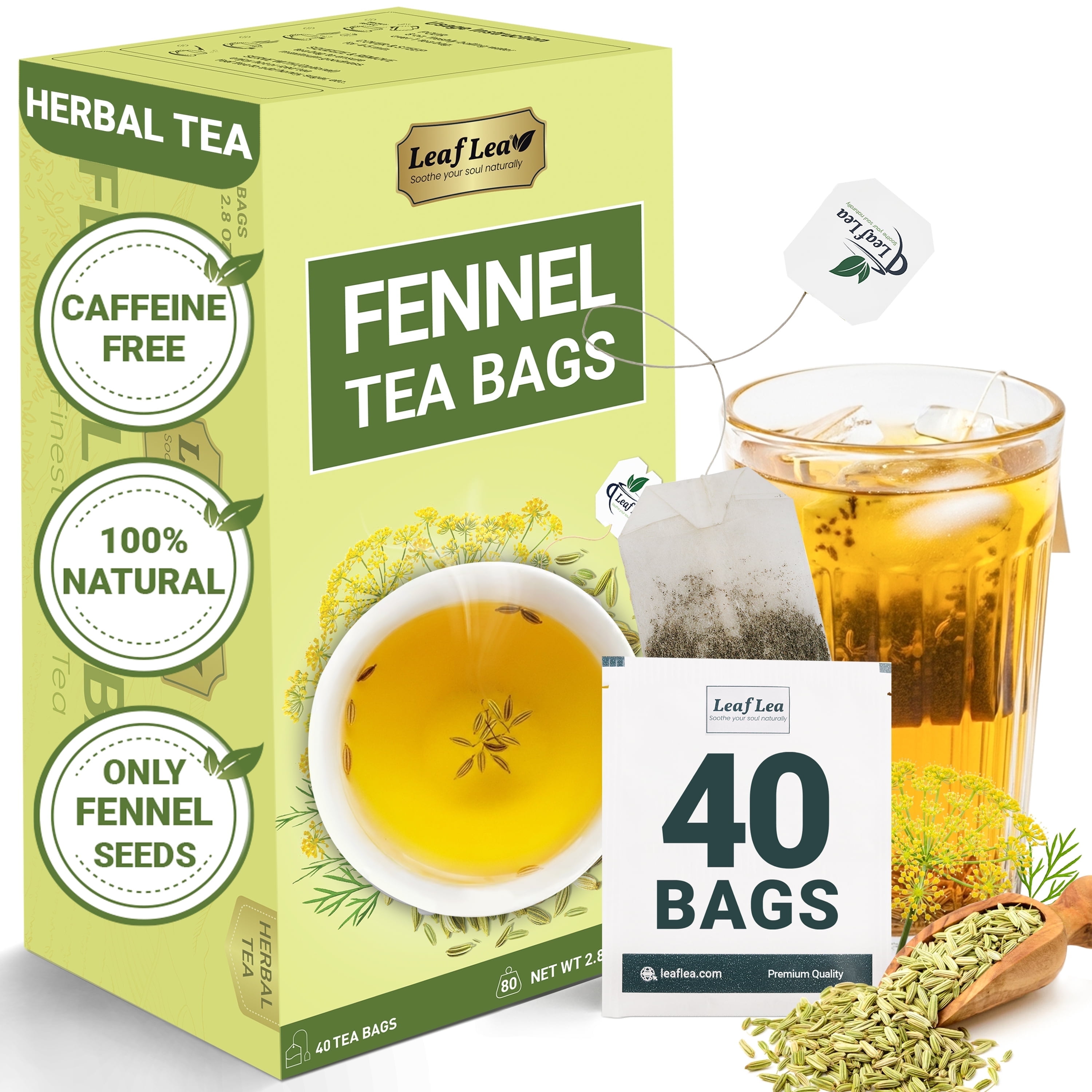 LeafLea 40 Fennel Tea Bags, 100% Natural & Pure Fennel Seed Tea, Te De ...