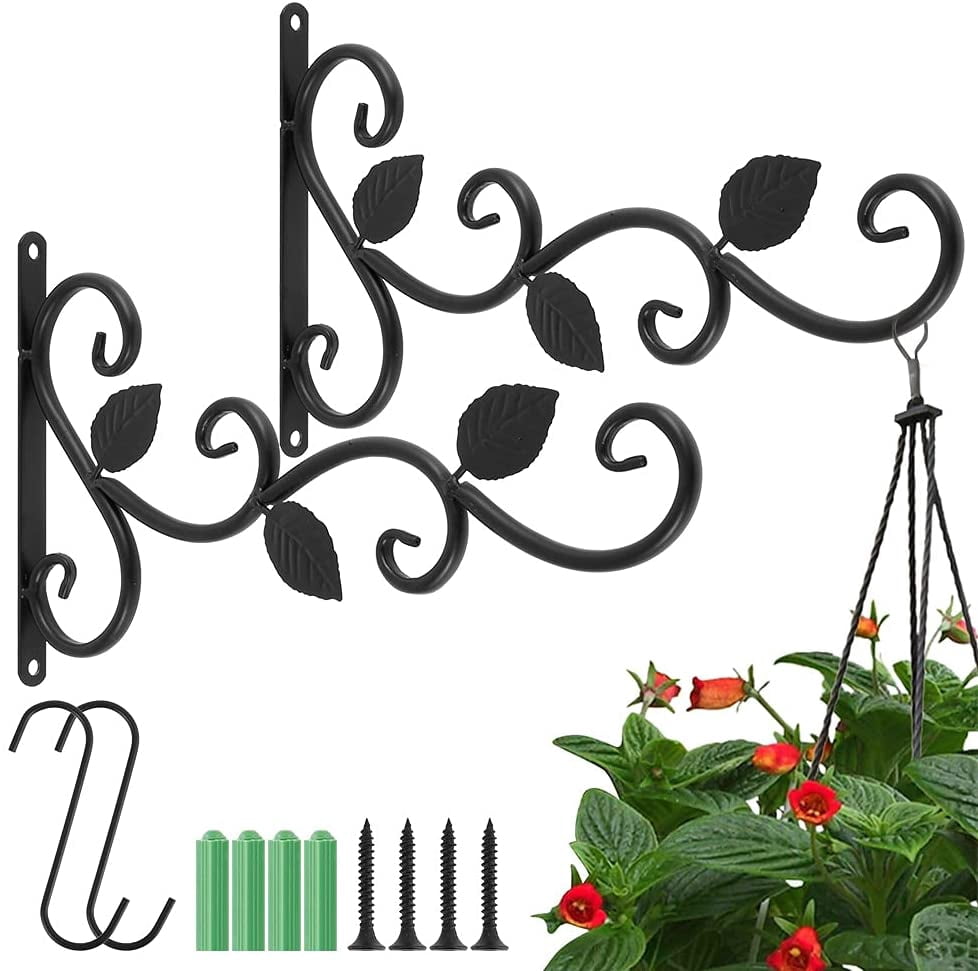 2 Pack Heavy Duty Hanging Basket Brackets Plant Hook Metal Wall Hanger ...