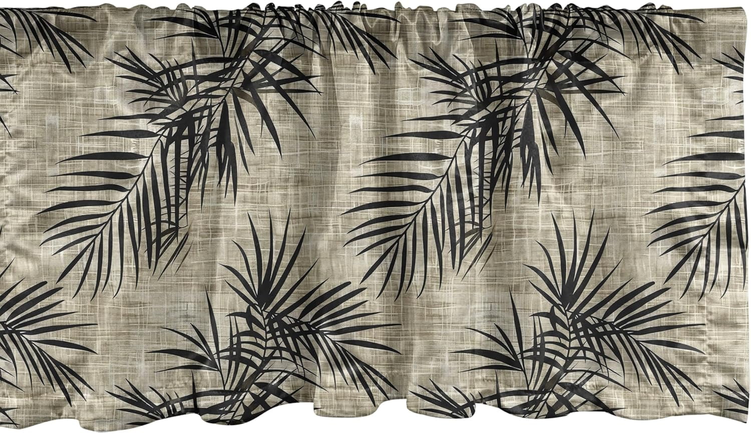 Leafy Art Window Valance Pack of 2, Melancholic Exotic Palm Leaves on Scratch Effect Beige Tone ...